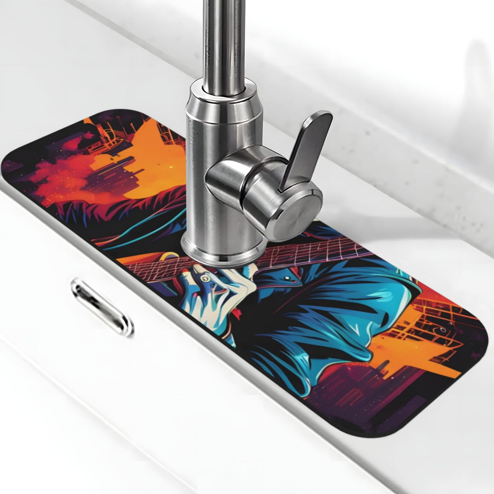 Logiee Rock Skull Singer Print Kitchen Sink Splash Guard Faucet Mat for ...