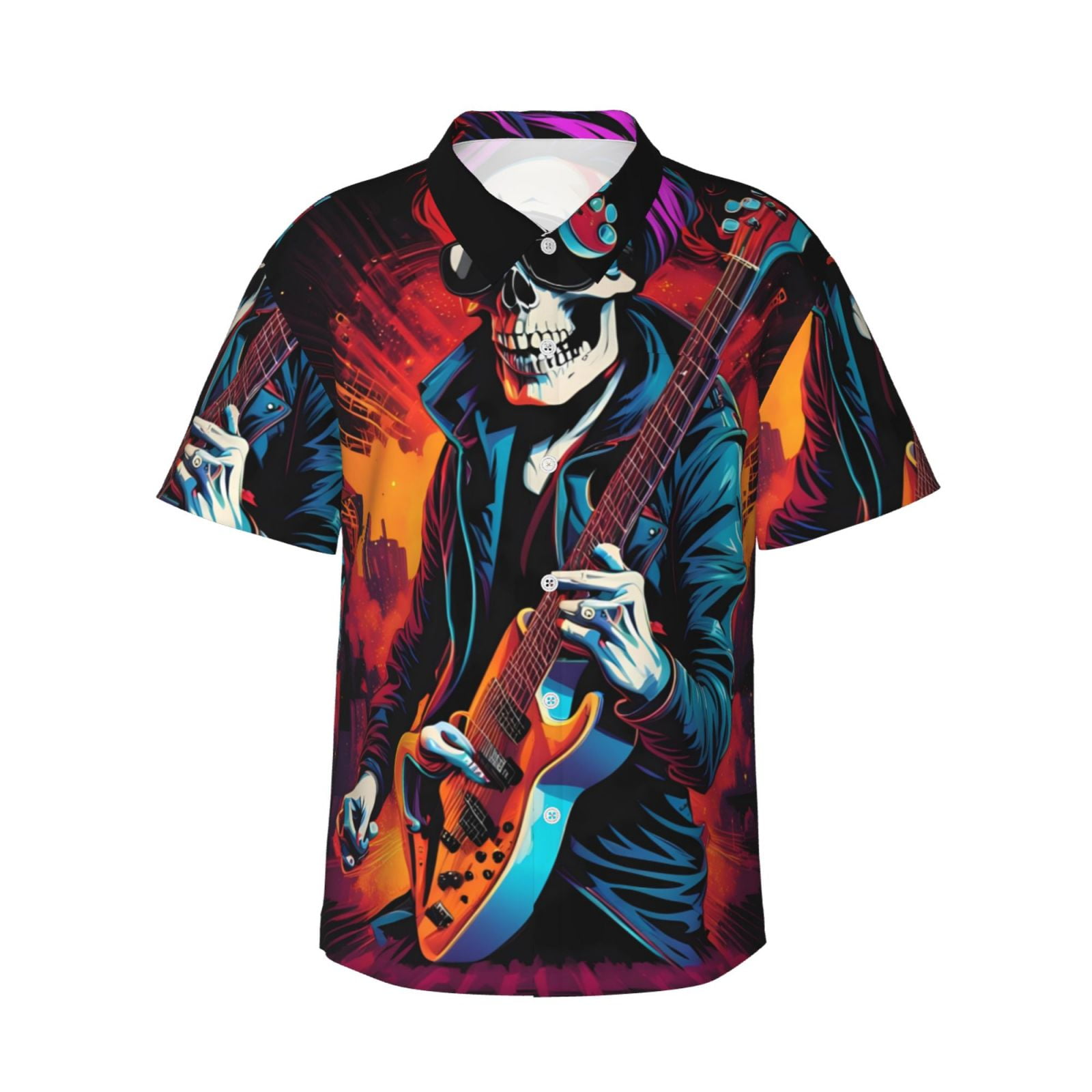 Logiee Rock Skull Singer Print Mens Hawaiian Shirts,Loose-Fit Short ...