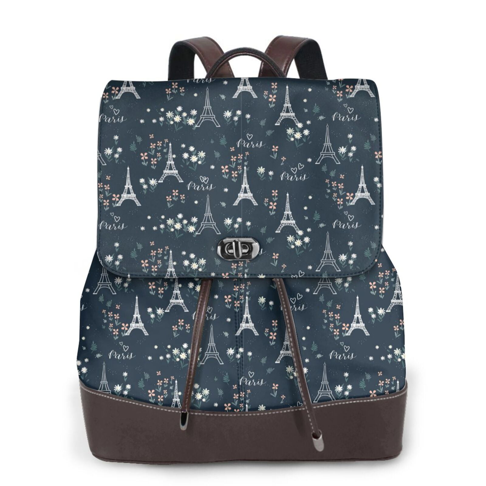 Naloa Romantic Eiffel Tower Print Leather Backpack Purse for Women and ...