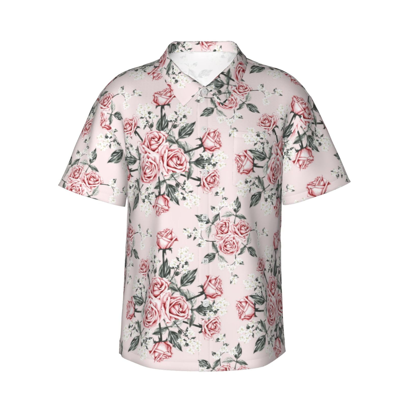 Logiee Rose Flowers Print Mens Hawaiian Shirts,Loose-Fit Short Sleeve ...