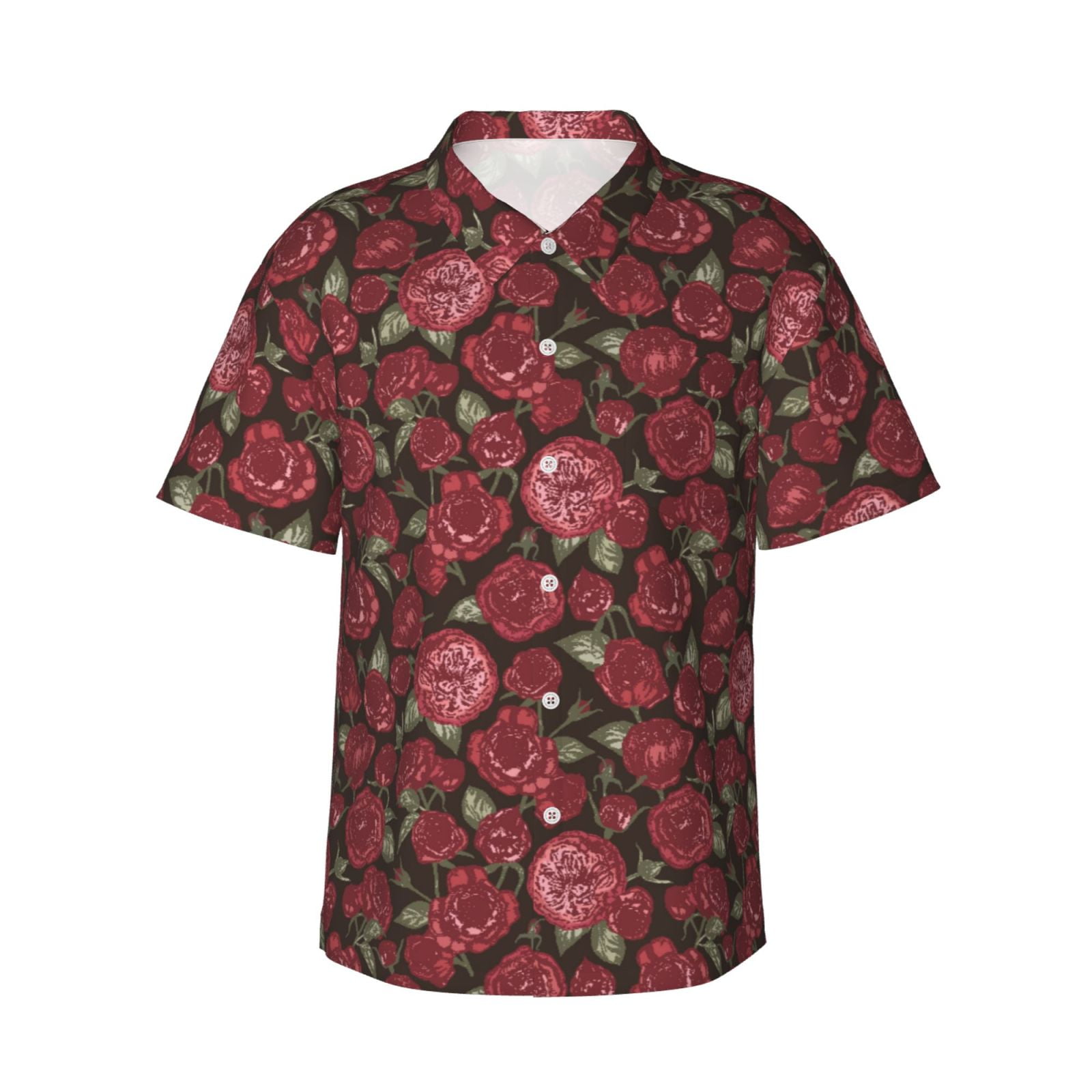 Logiee Rose Flowers Print Mens Hawaiian Shirts,Loose-Fit Short Sleeve ...