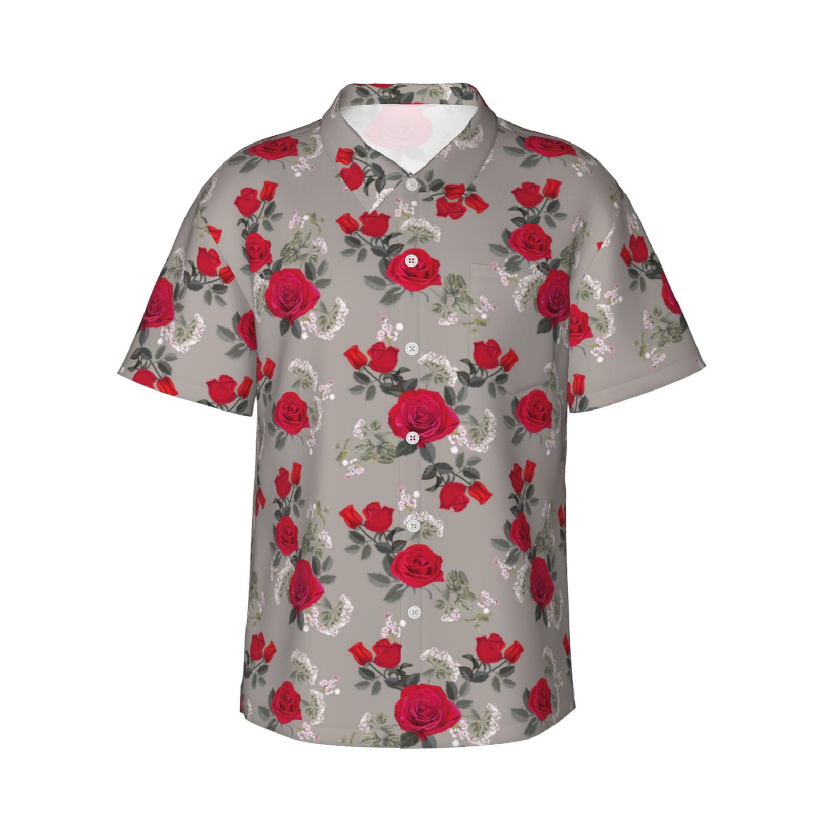 Logiee Rose Flowers Print Mens Hawaiian Shirts,Loose-Fit Short Sleeve ...
