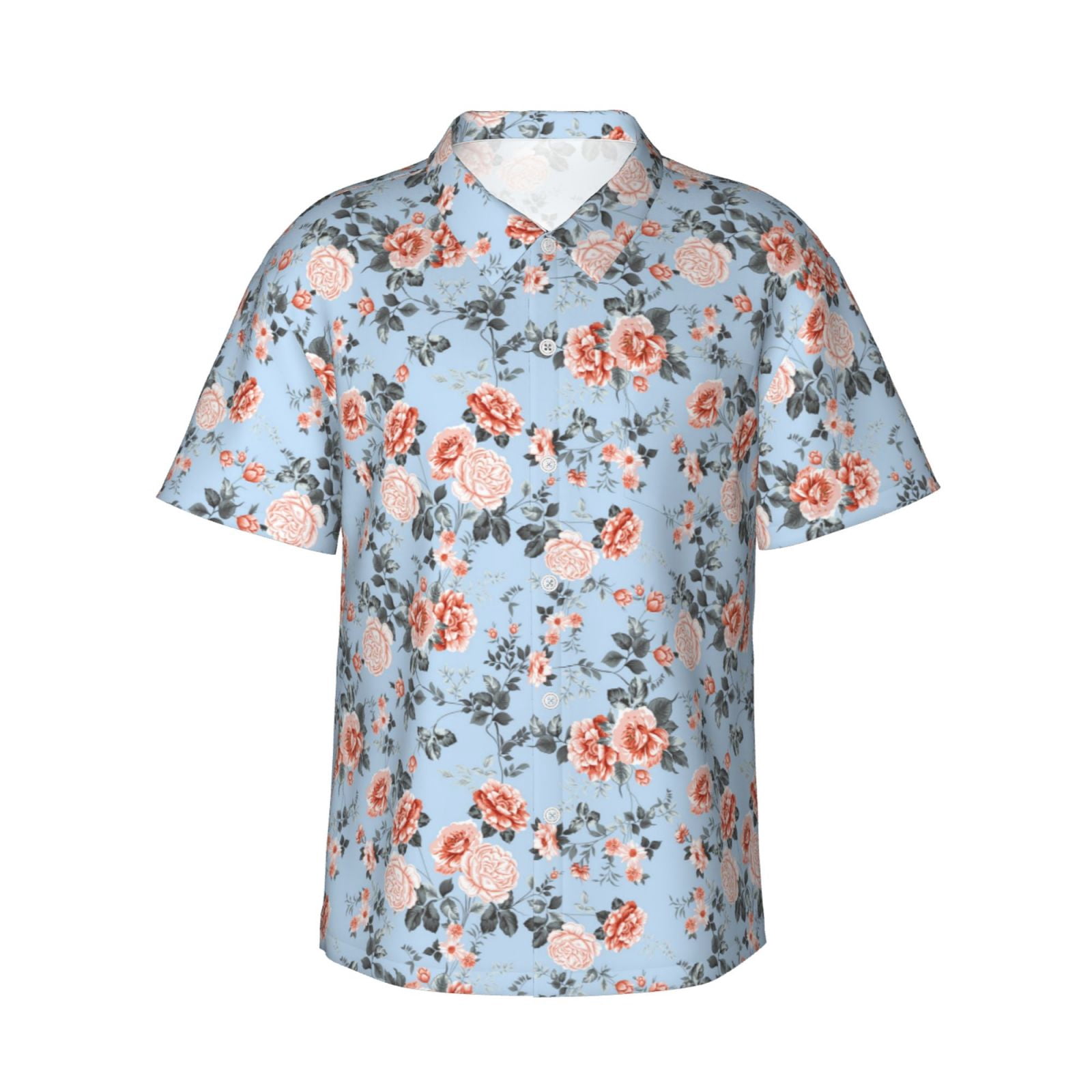 Logiee Rose Flowers Print Mens Hawaiian Shirts,Loose-Fit Short Sleeve ...