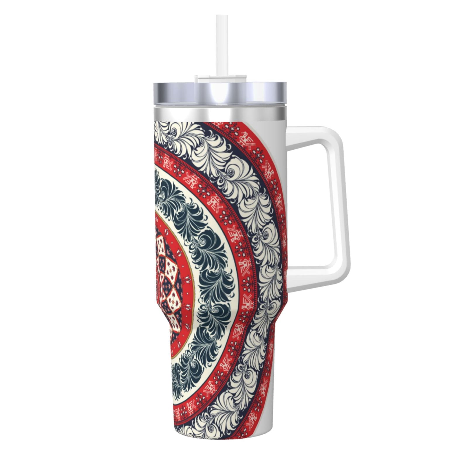 Logiee Round Design Print 40OZ Ice Bully Cup with Handle and Straw ...