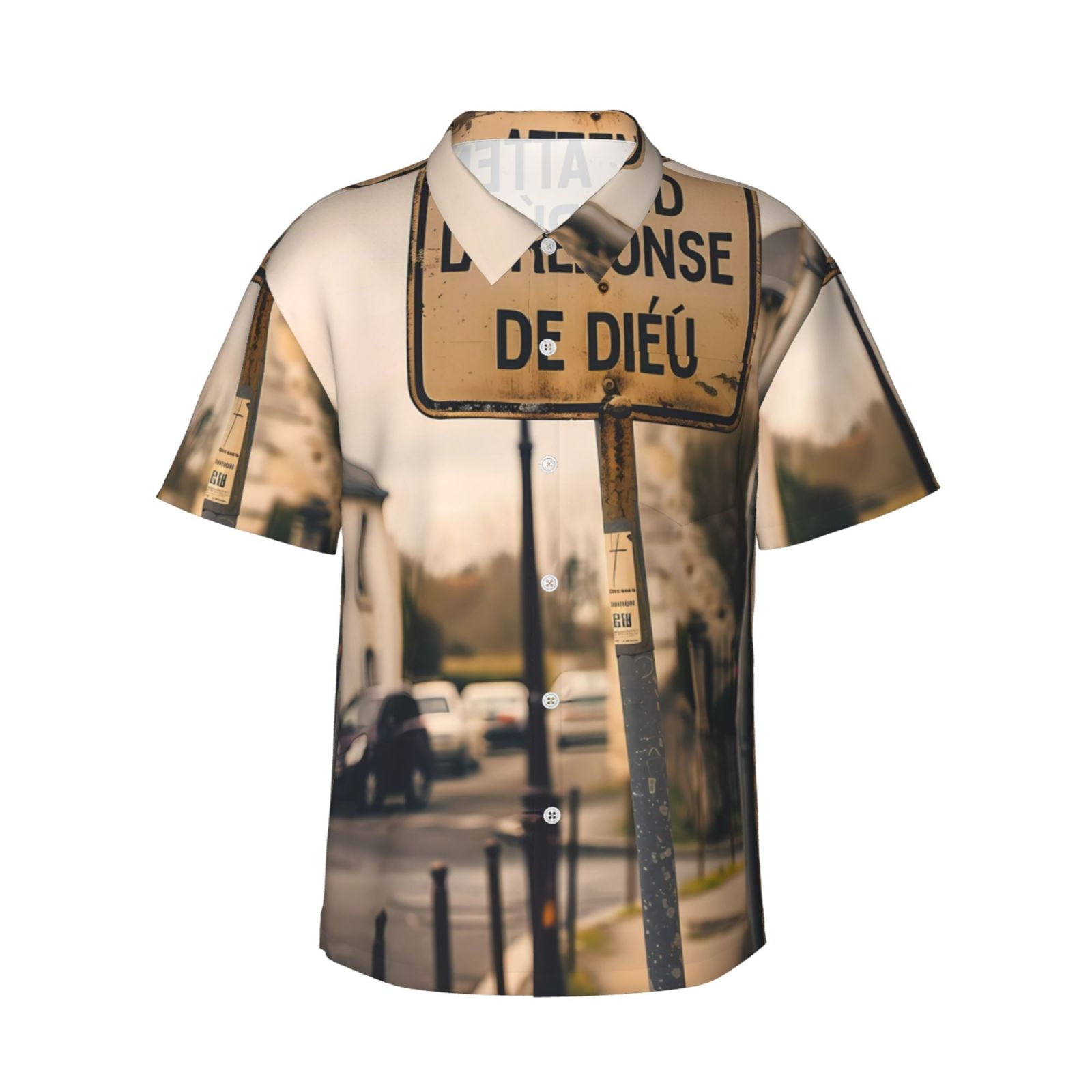 Logiee Rustic French Signpost Print Mens Hawaiian Shirts,Loose-Fit ...