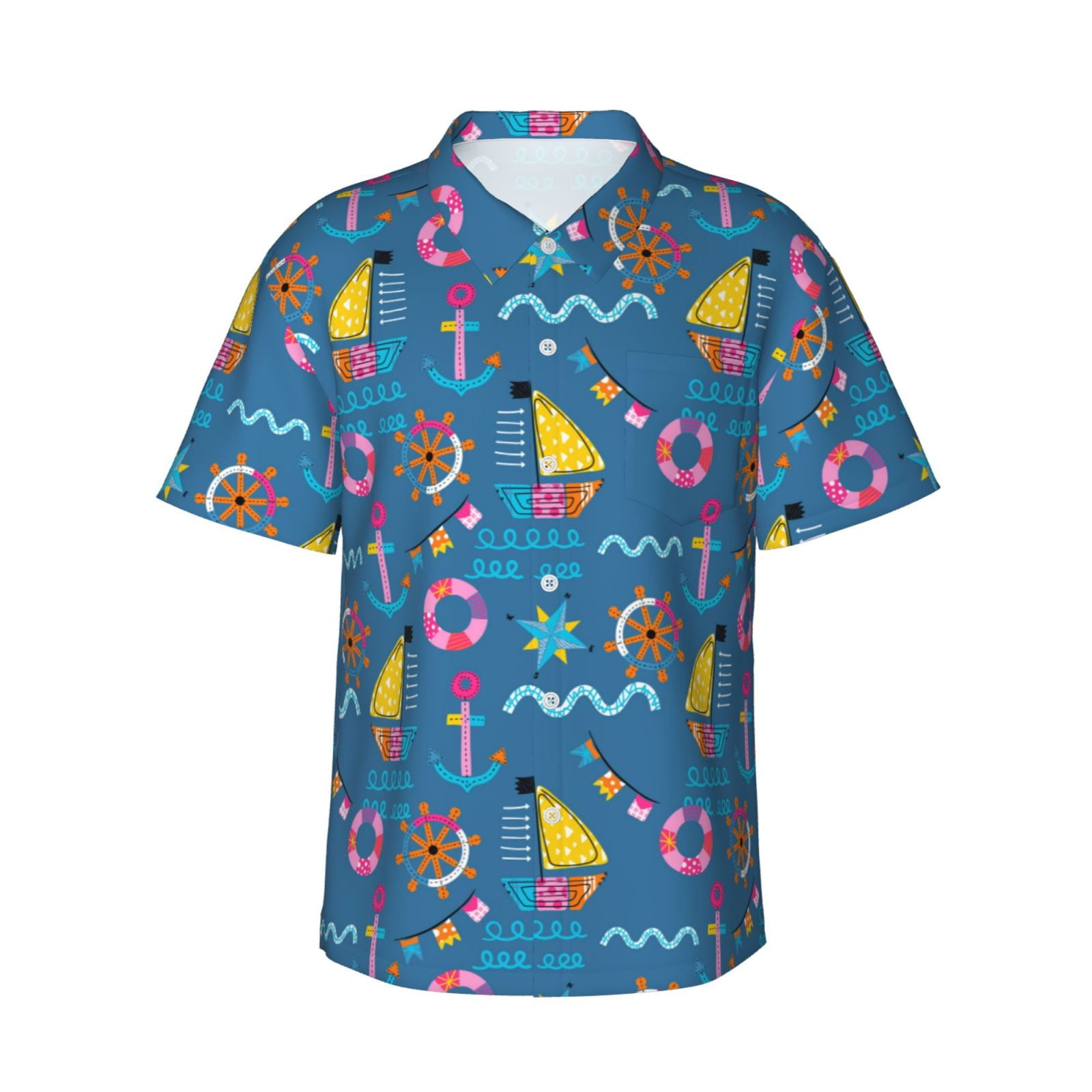 Logiee Sailboat With Sailing Print Mens Hawaiian Shirts,Loose-Fit Short ...