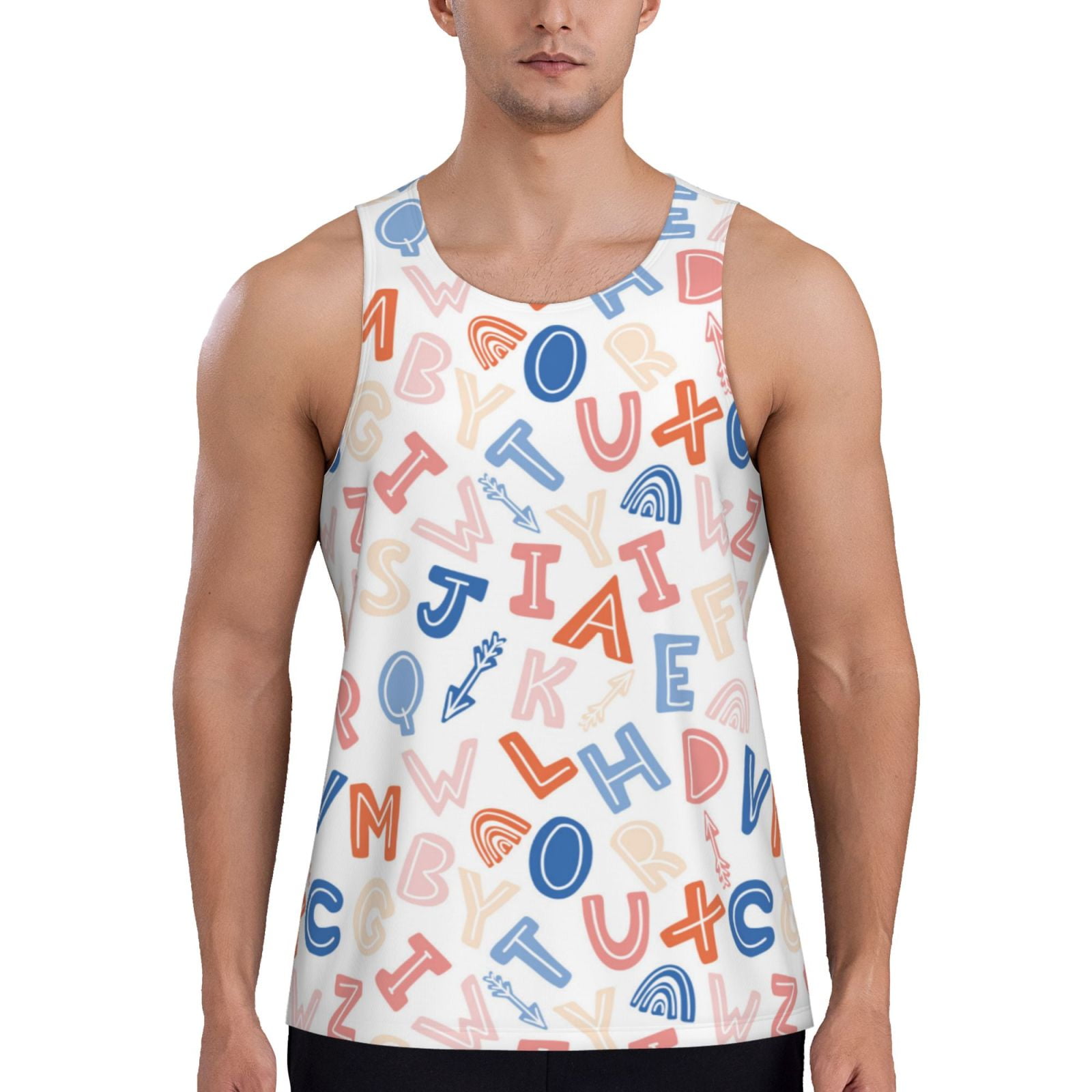 Logiee Scandinavian Alphabet Print Men's Workout Tank Top,Quick Dry ...