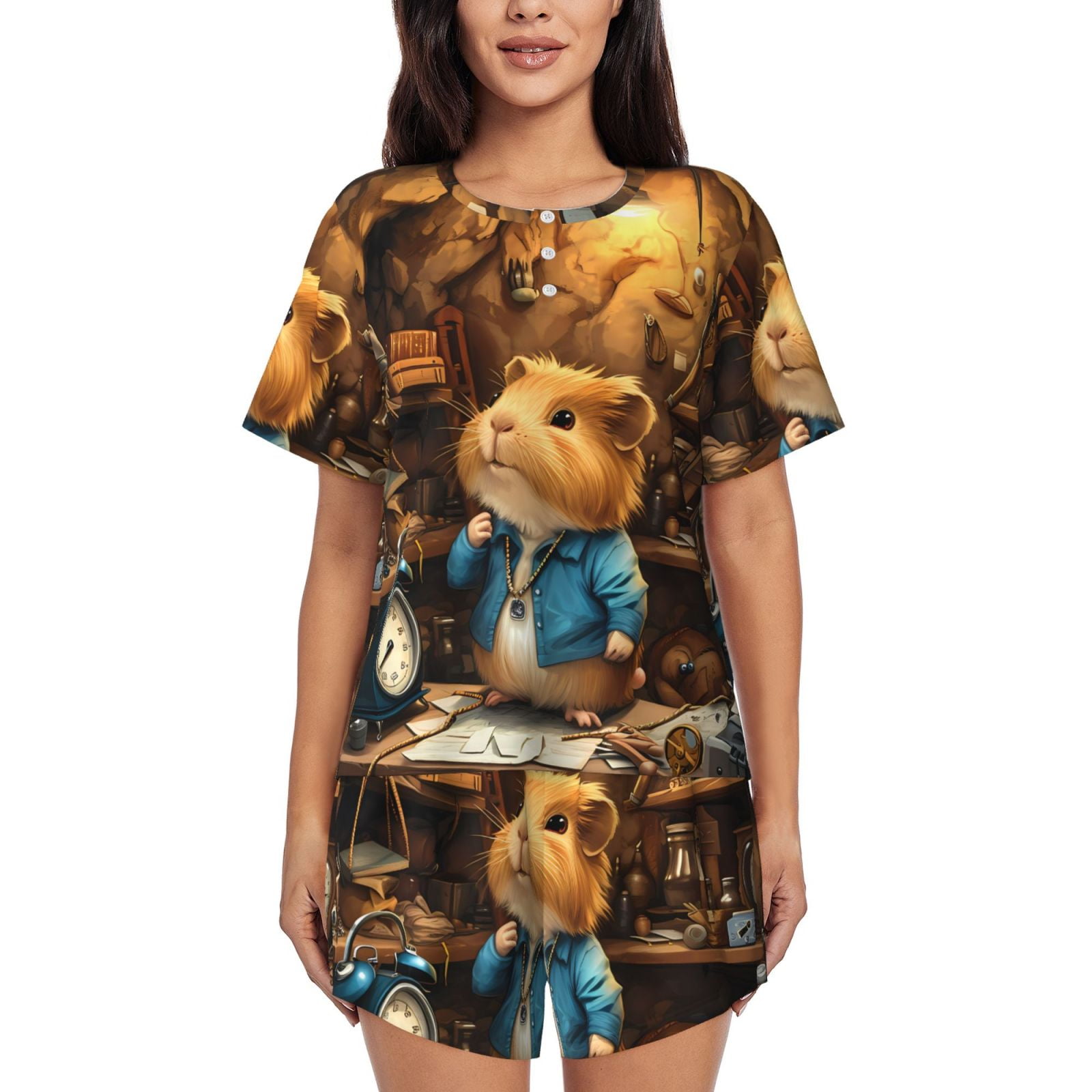 Logiee Scientist Guinea Pig Print Womens Pajamas Set,Short-Sleeve ...