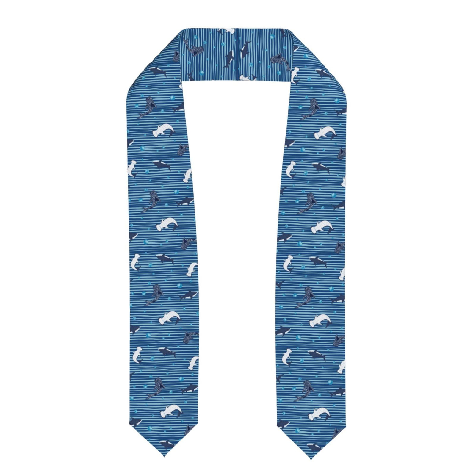 Logiee Sharks On White Blue Striped Print Unisex Adult Graduation Stole