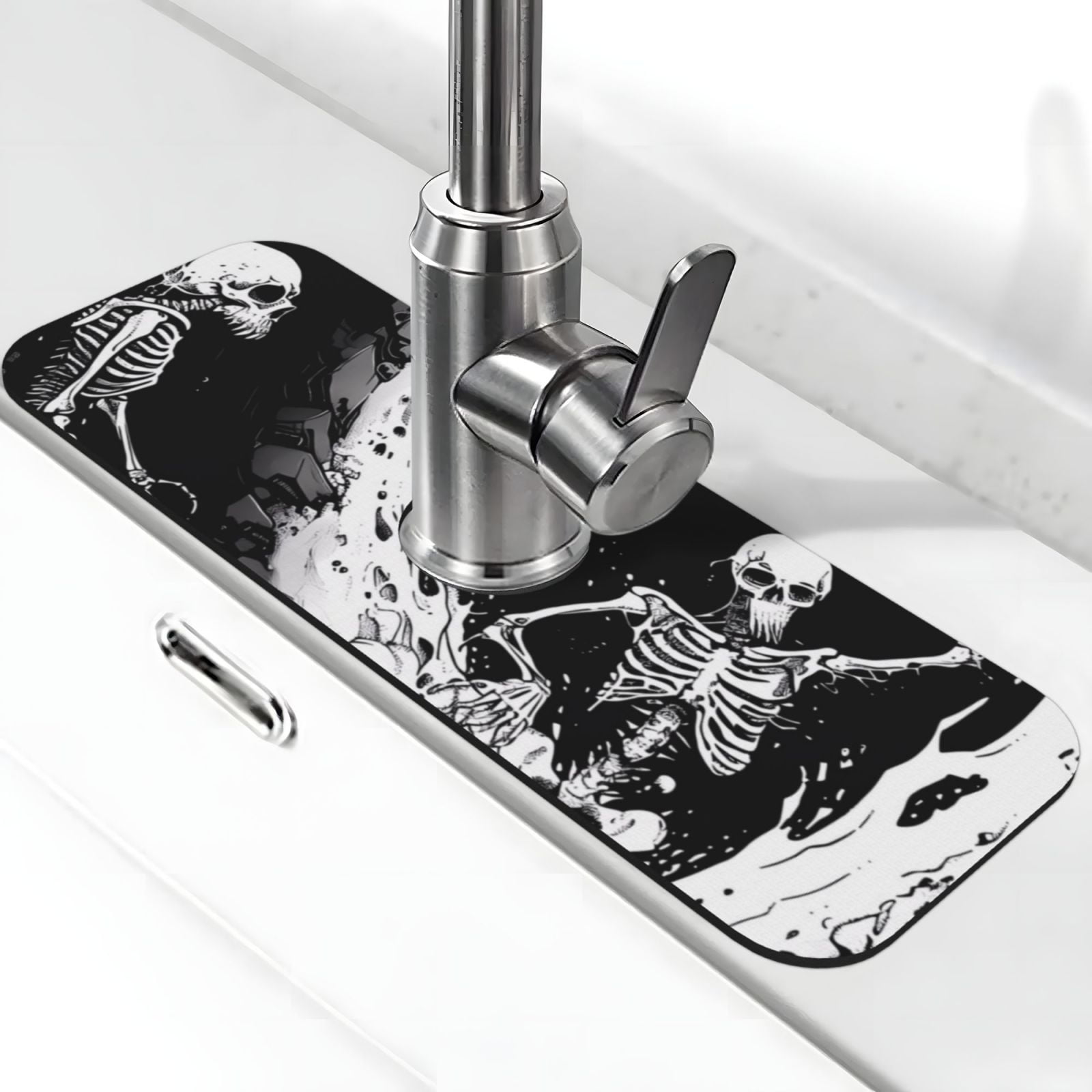 Logiee Skeleton Wave Artwork Print Kitchen Sink Splash Guard Faucet Mat ...
