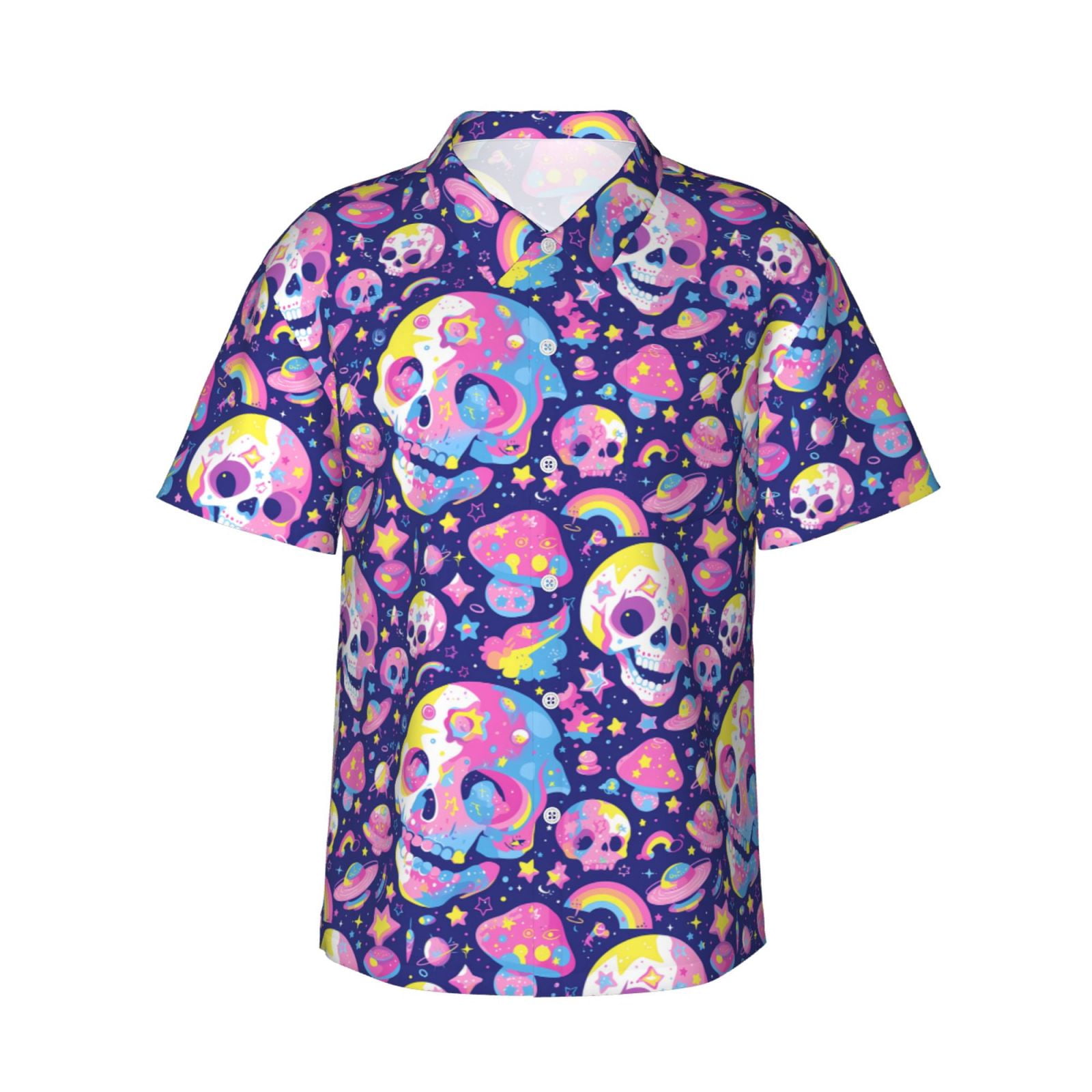 Logiee Skull colorful mushroom Print Mens Hawaiian Shirts,Loose-Fit ...