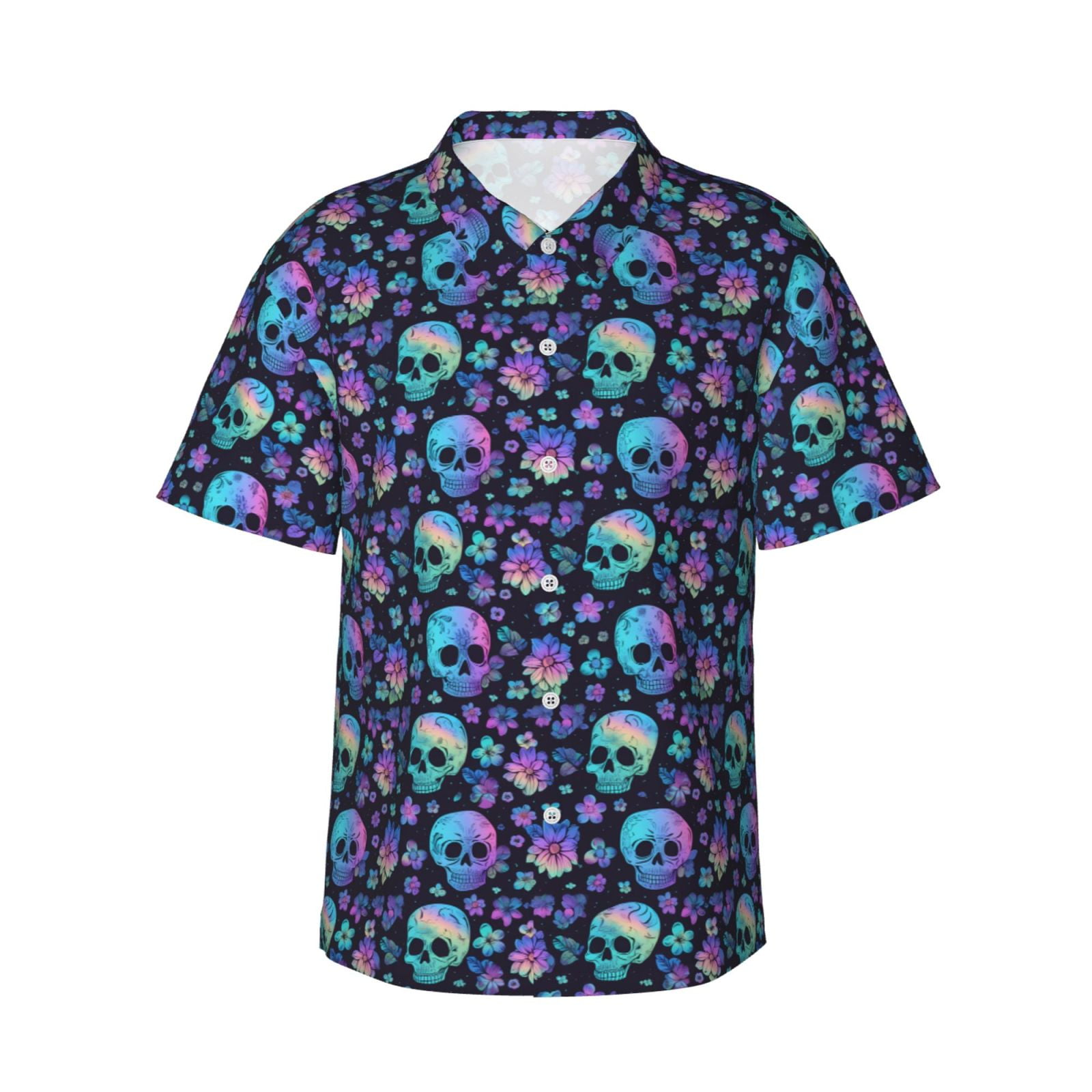 Logiee Skull flower cute Print Mens Hawaiian Shirts,Loose-Fit Short ...