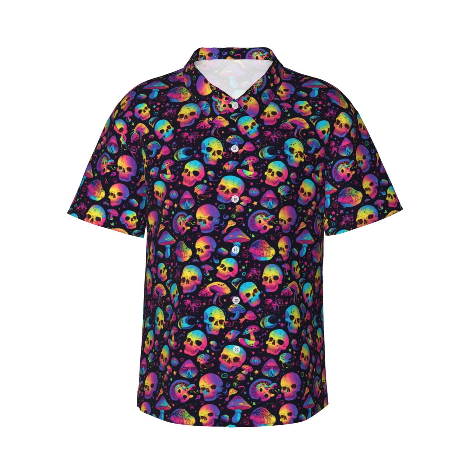 Logiee Skull mushroom rainbow color Print Mens Hawaiian Shirts,Loose ...