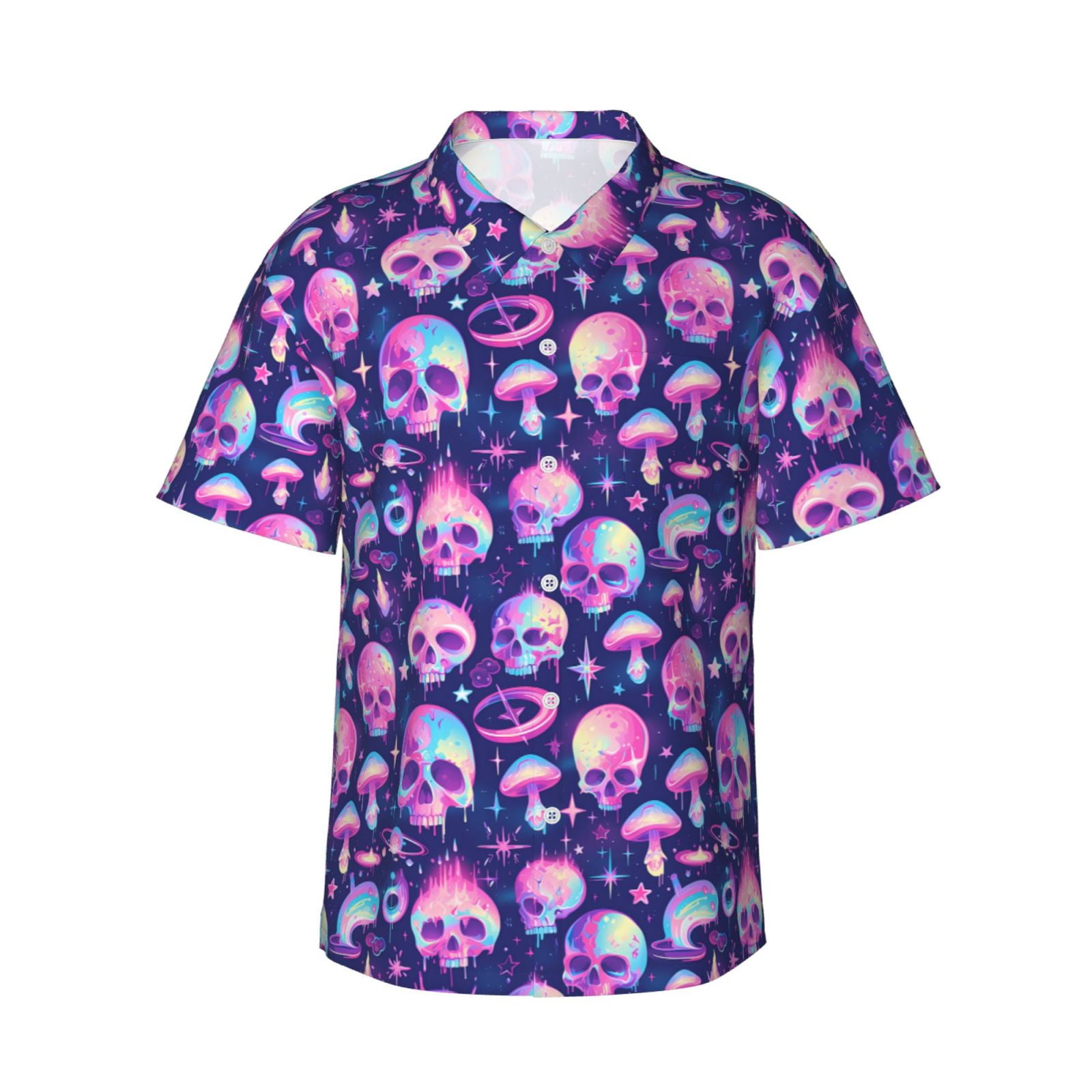 Logiee Skull rainbow color Print Mens Hawaiian Shirts,Loose-Fit Short ...