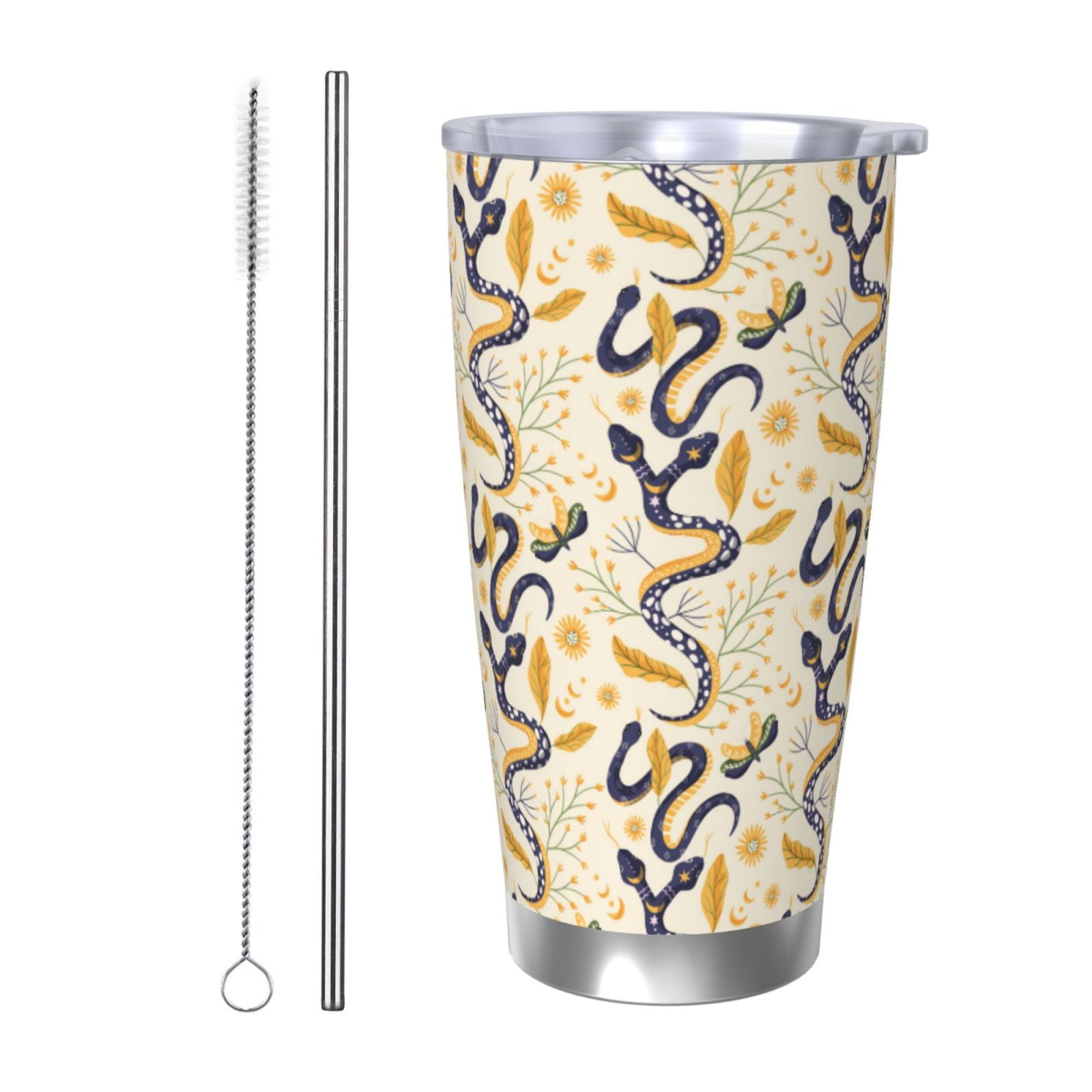 Logiee Snake And Floral Print 20OZ Car Cup with Lid, Stainless Steel ...