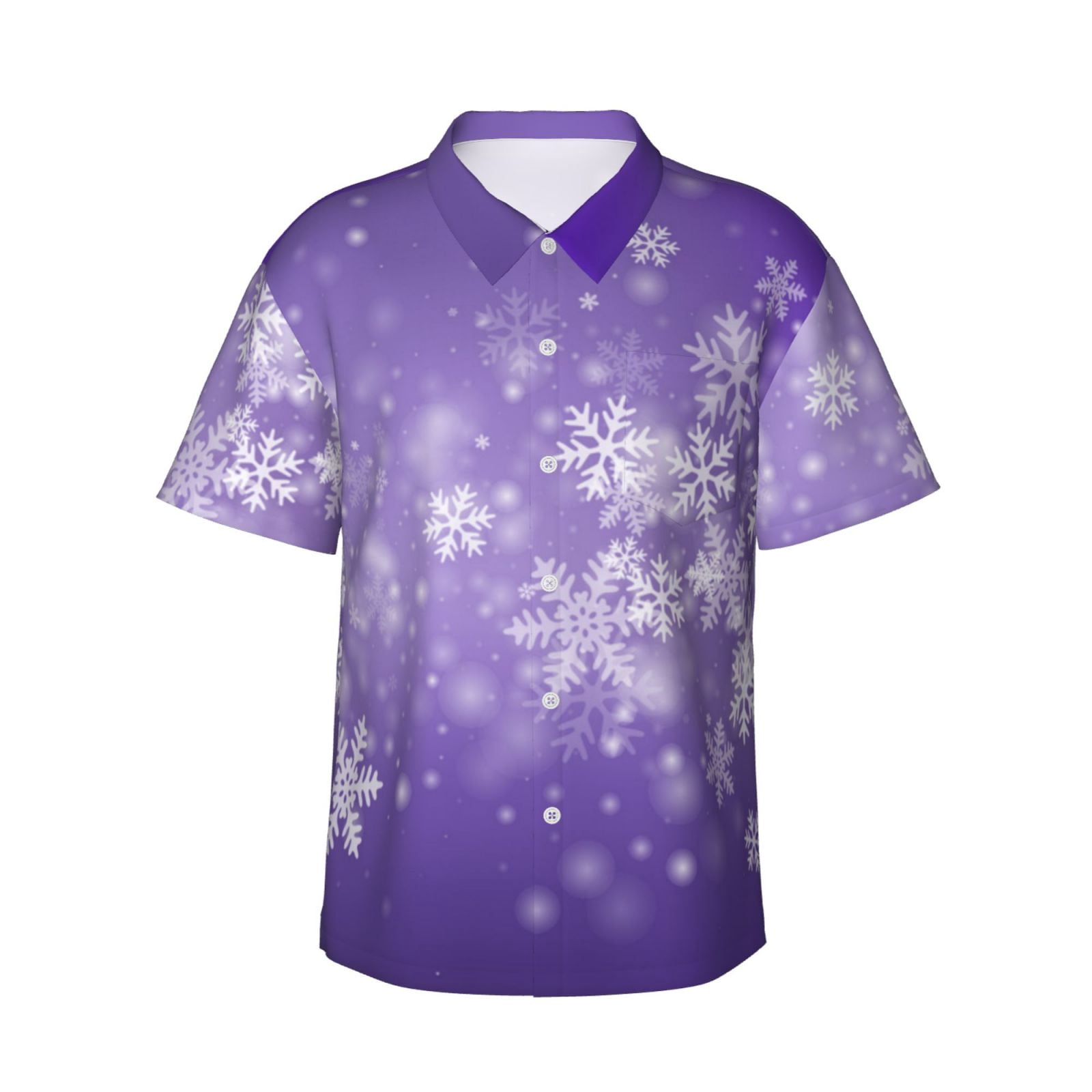 Logiee Snowfall Sky White Purple Print Mens Hawaiian Shirts,Loose-Fit ...