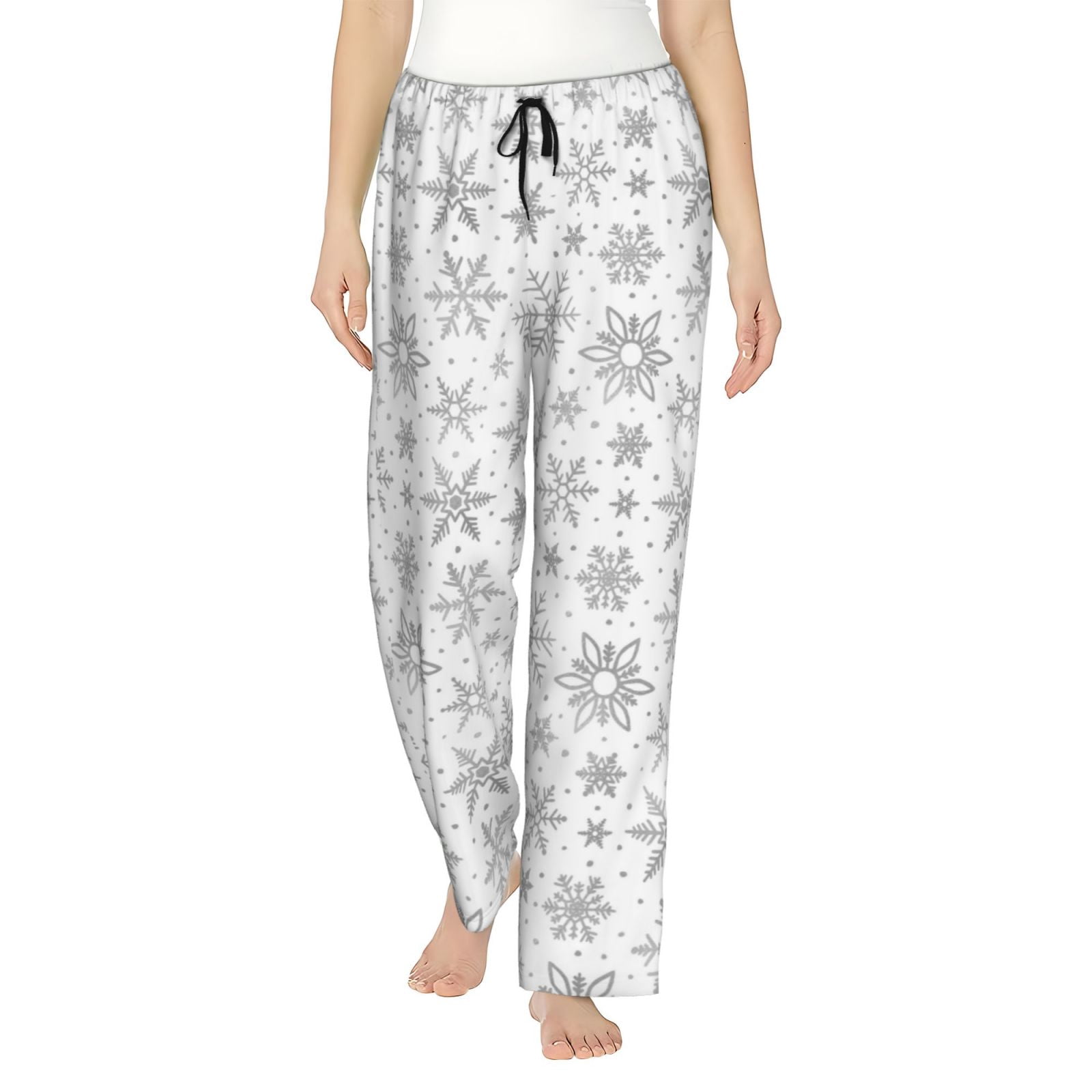 Logiee Snowflake Minimalist Print Women Pajama Pants,Comfy Pj Bottom ...
