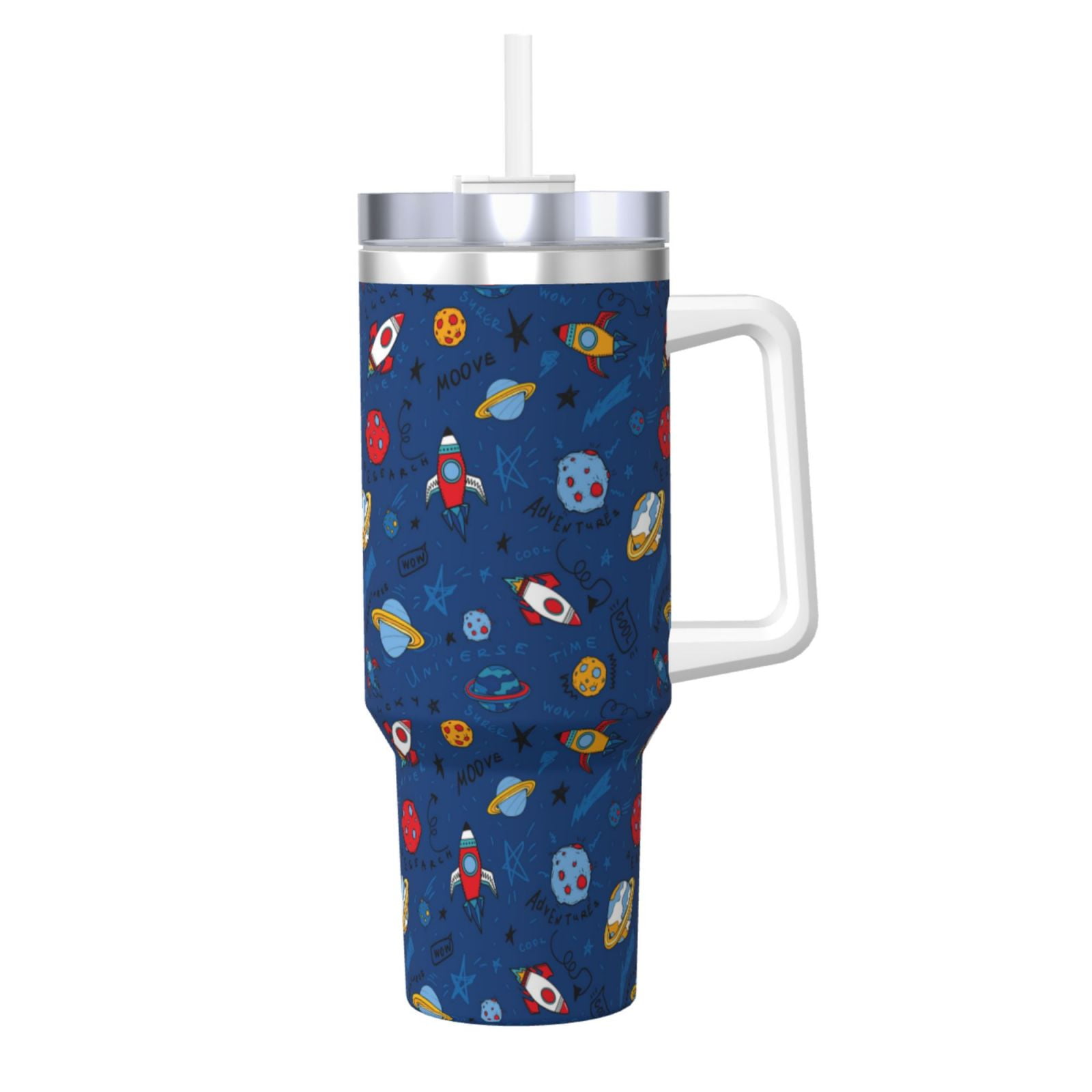 Logiee Space Print 40OZ Ice Bully Cup with Handle and Straw, Double ...