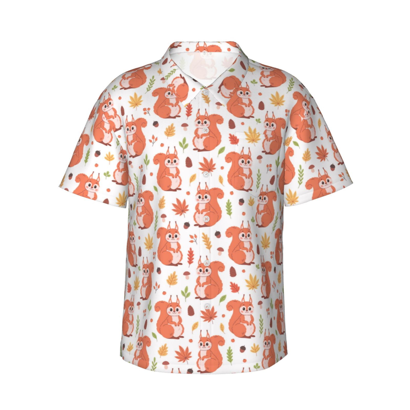 Logiee Squirrel And Maple Leaf Print Mens Hawaiian Shirts,Loose-Fit ...