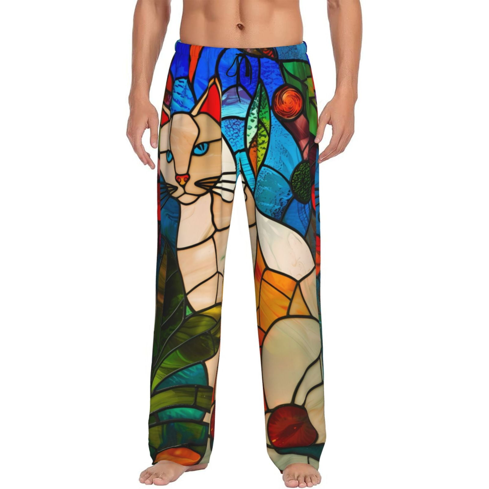 Logiee Stained Glass Cat Art Print Pajama Pants for Men,Men’s Pajama ...