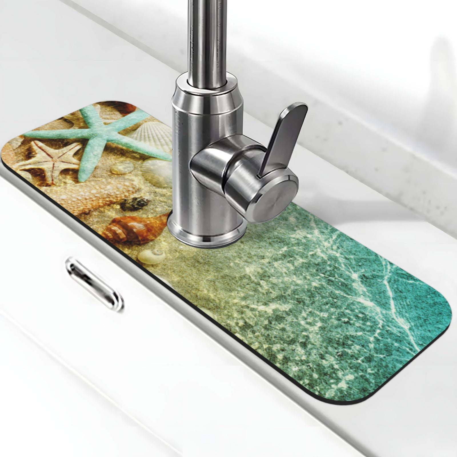 Logiee Starfish And Seashell Print Kitchen Sink Splash Guard Faucet Mat ...