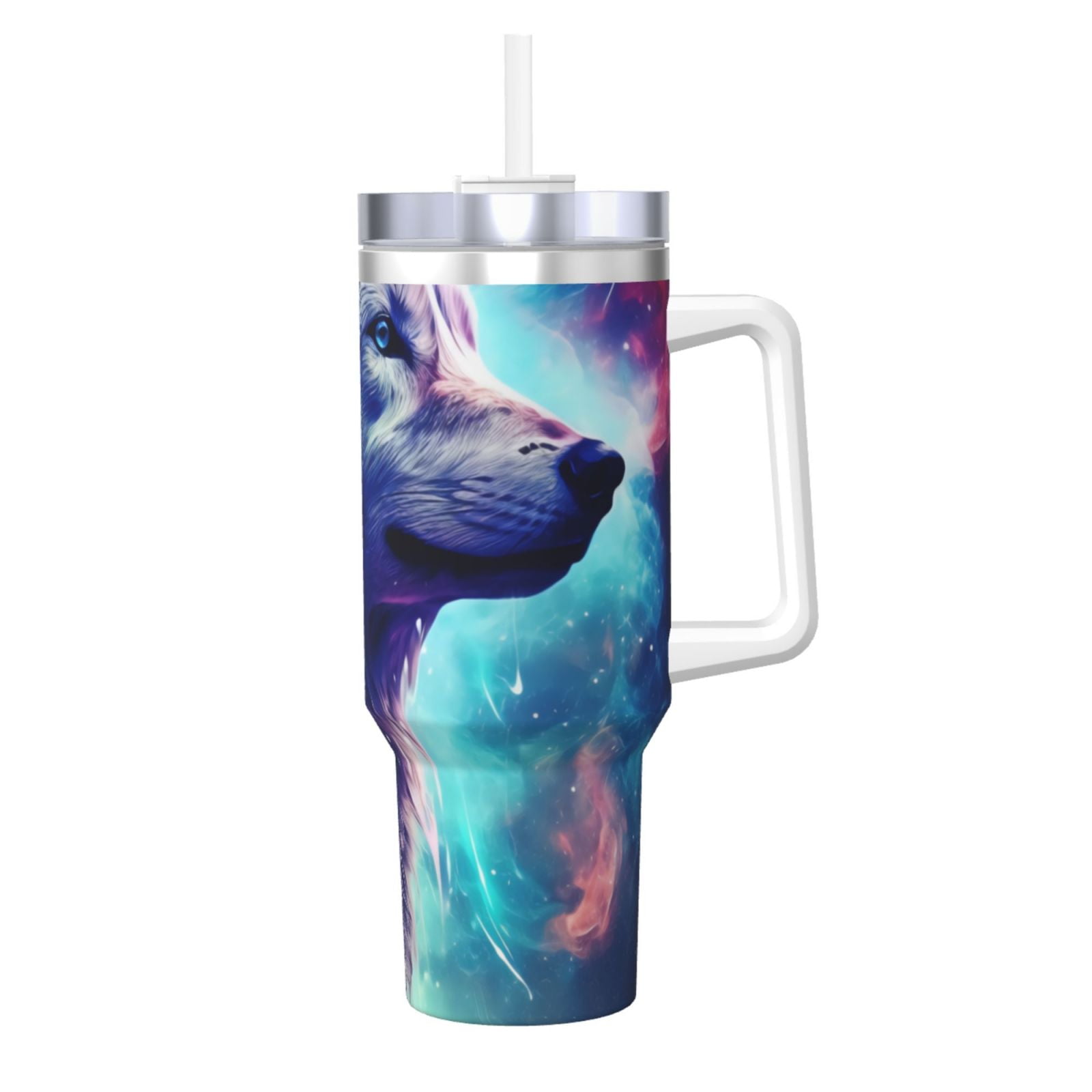 Logiee Starry Multicolored Wolf Print 40OZ Ice Bully Cup with Handle ...