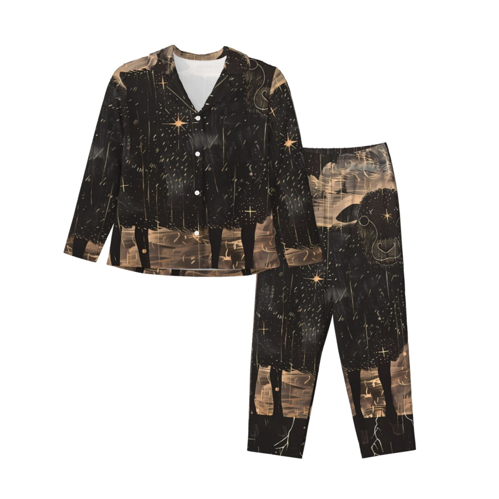 Logiee Starry Night Black Sheep Print Womens Pajamas Set,Long Sleeve ...