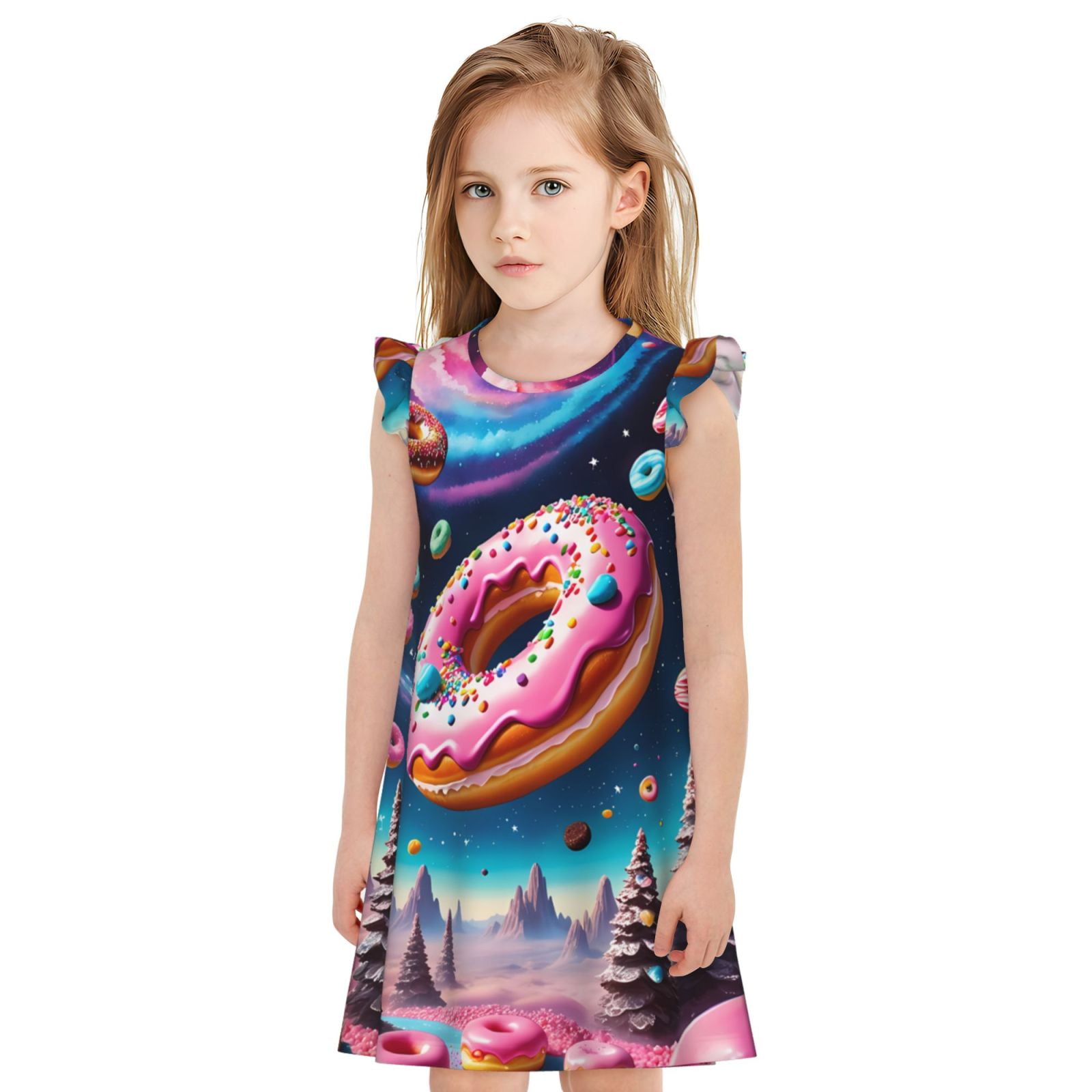 Logiee Starry Sky Pine Tree Donut Print Girls Nightgowns,Casual Dress ...