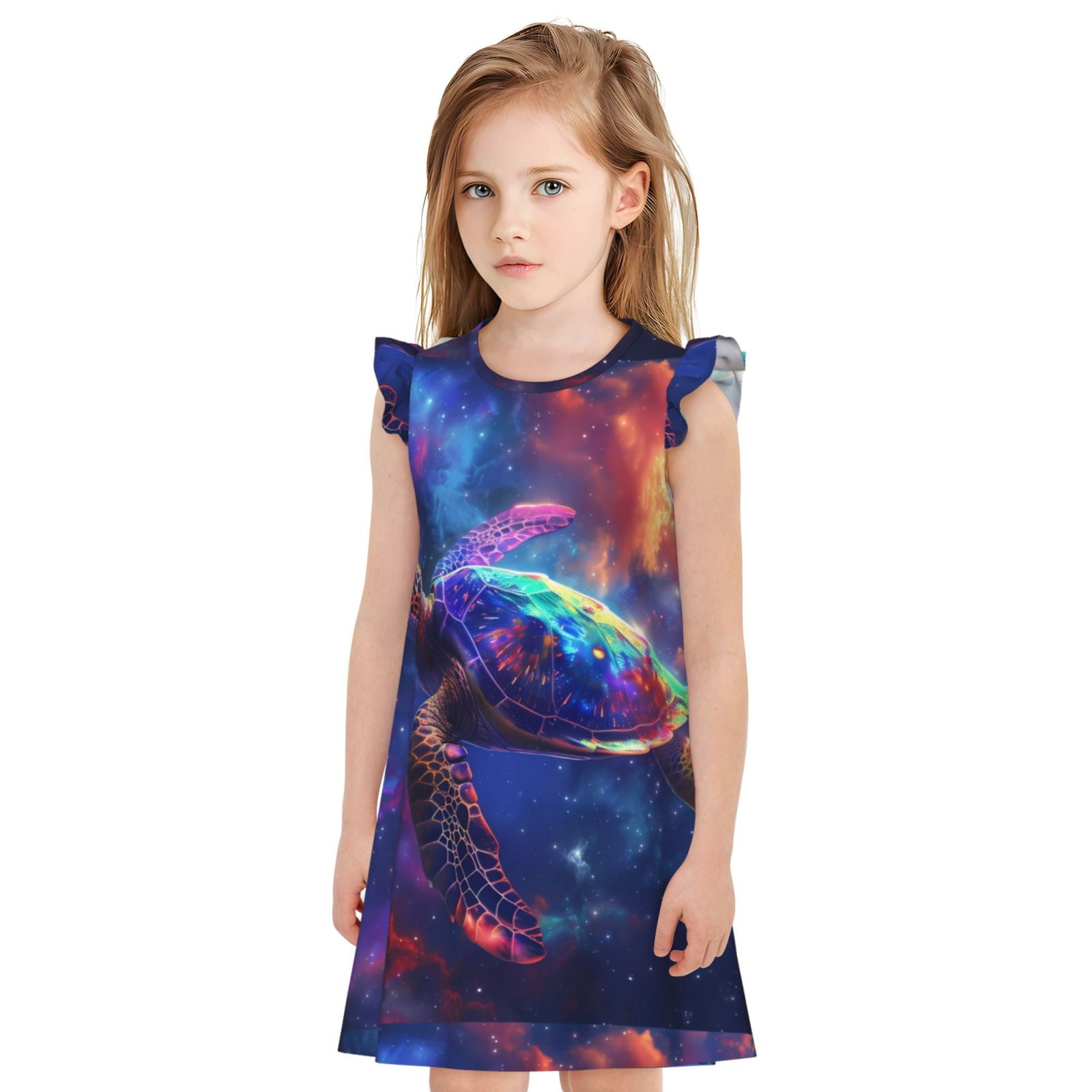 Logiee Starry Sky Turtle Print Girls Nightgowns,Casual Dress Flutter,Short Sleeves Nightdress ...