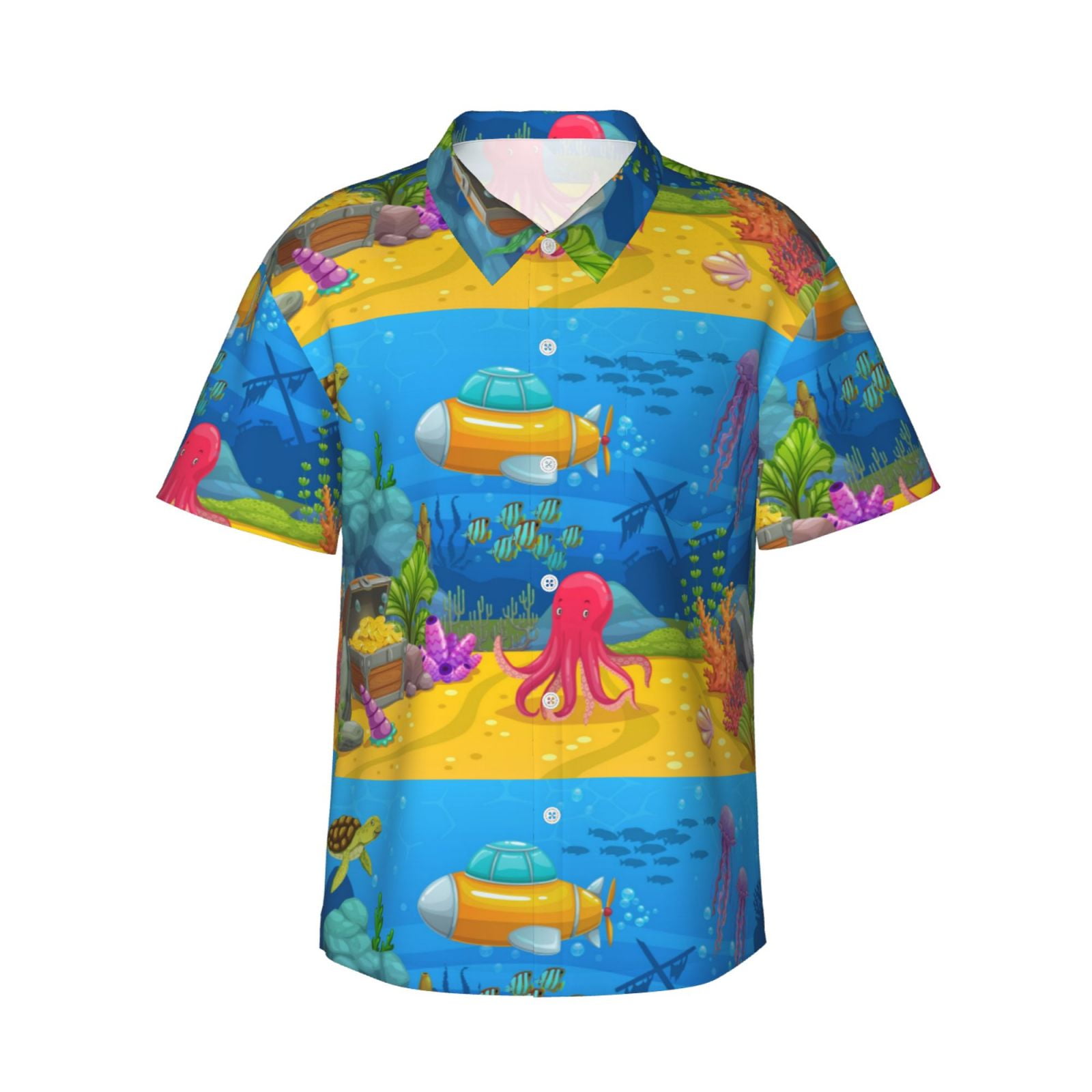 Logiee Submarine And Landscape Print Mens Hawaiian Shirts,Loose-Fit ...