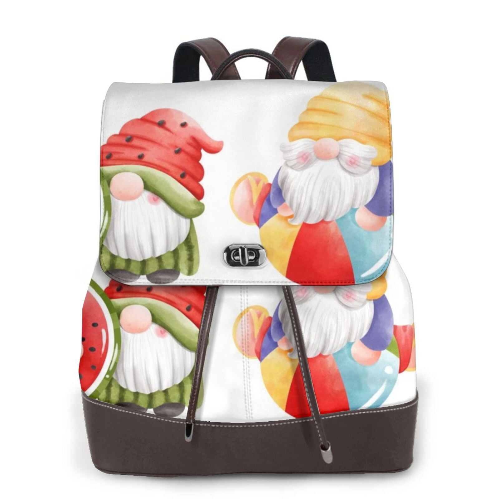 Logiee Summer Gnome Print Backpack Purse for Women,Fashion Leather ...