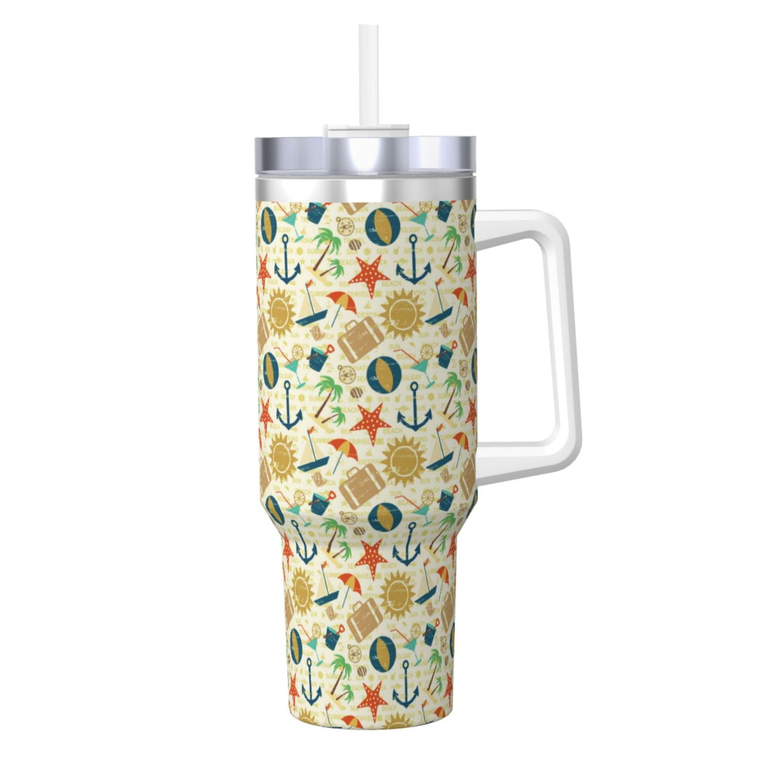 Logiee Summer and sea Print 40OZ Ice Bully Cup with Handle and Straw ...