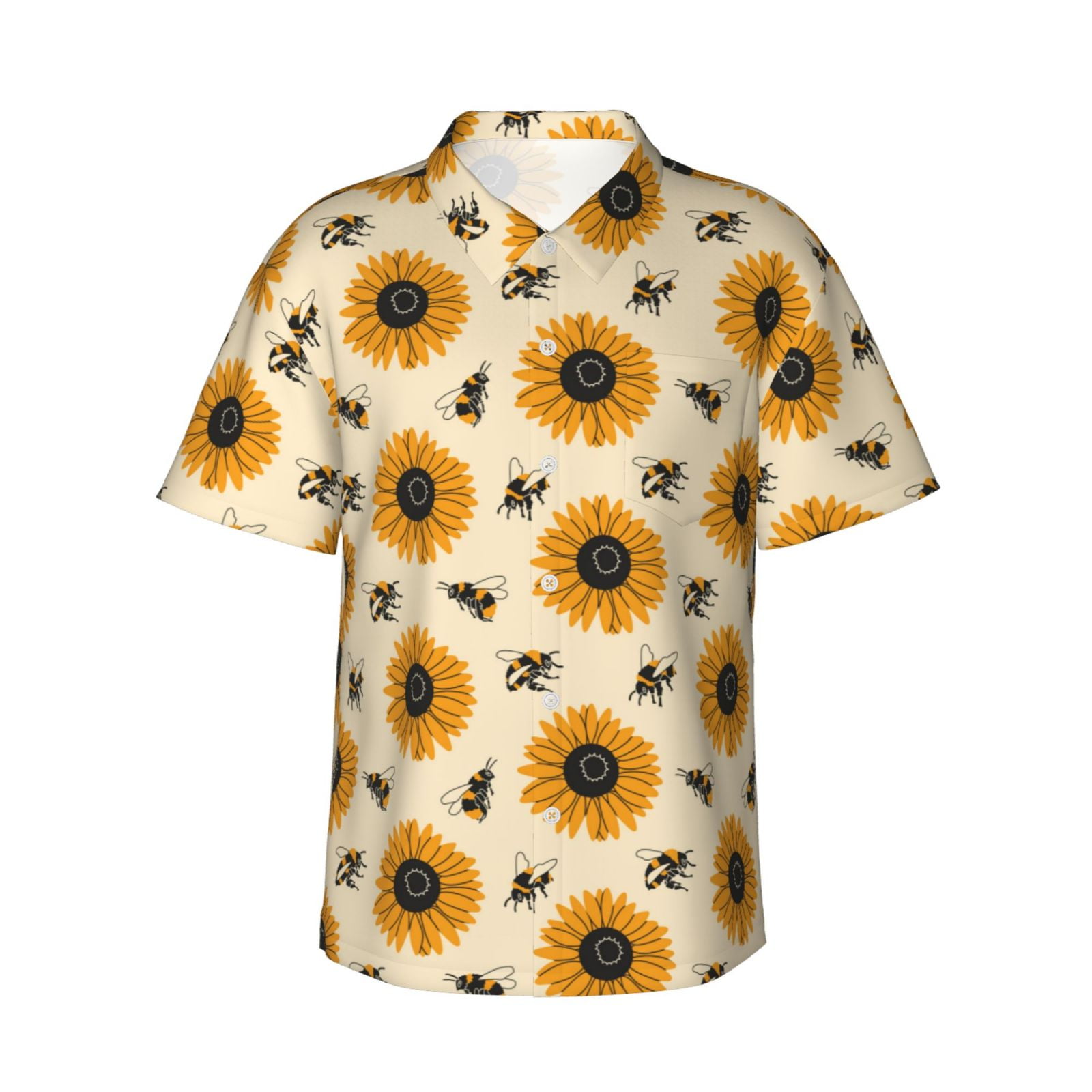 Logiee Sunflowers And Bee Print Mens Hawaiian Shirts,Loose-Fit Short ...