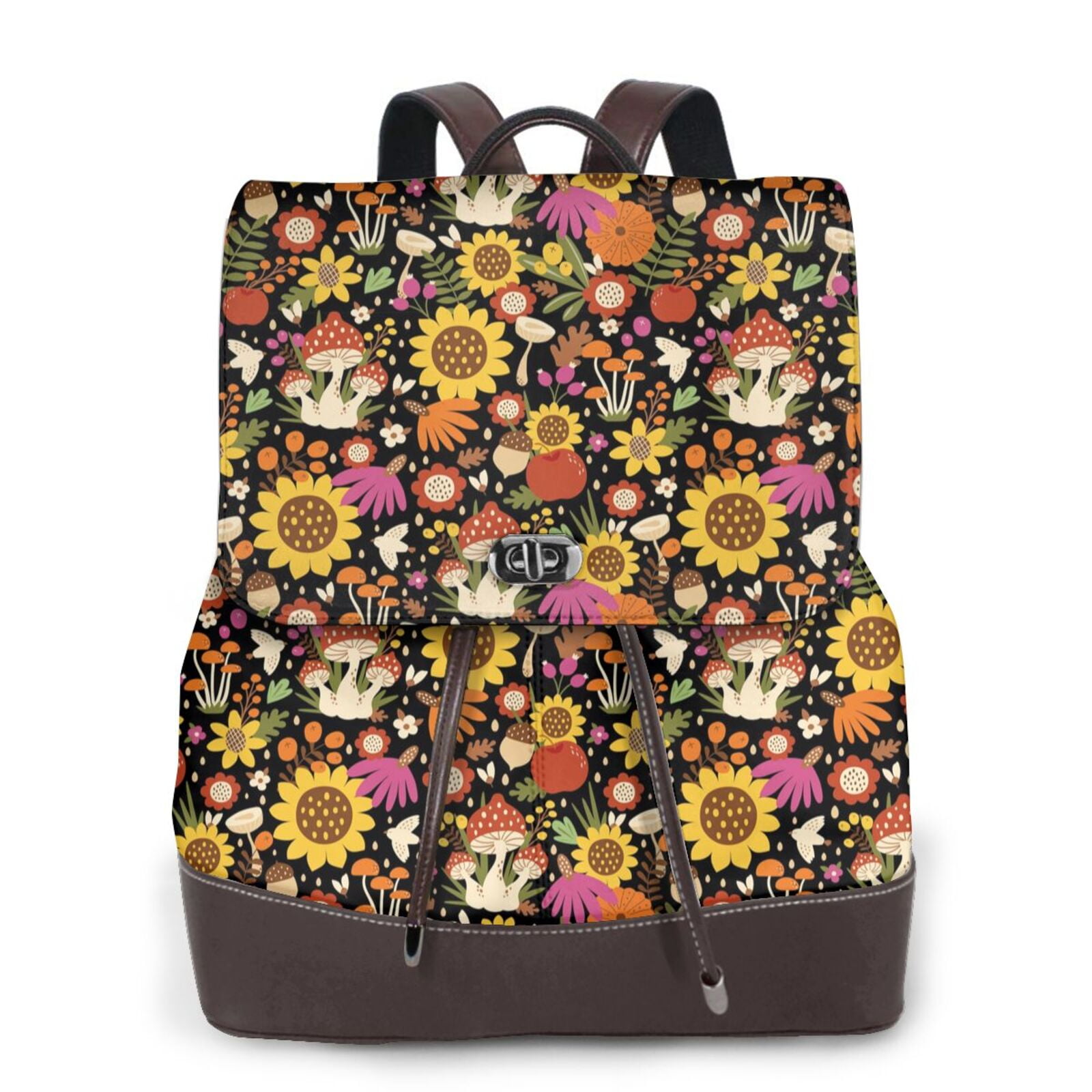 Logiee Sunflowers Mushrooms Print Backpack Purse for Women,Fashion ...