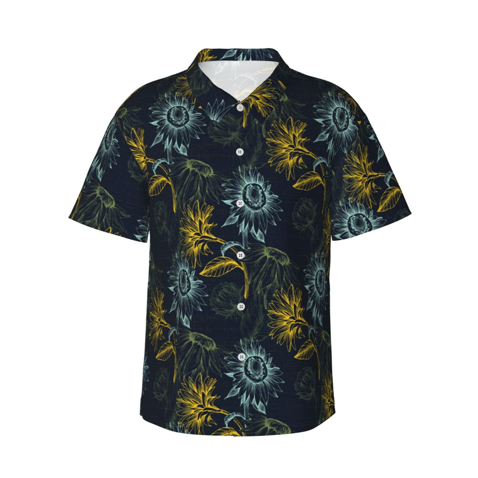 Logiee Sunflowers Print Mens Hawaiian Shirts,Loose-Fit Short Sleeve ...