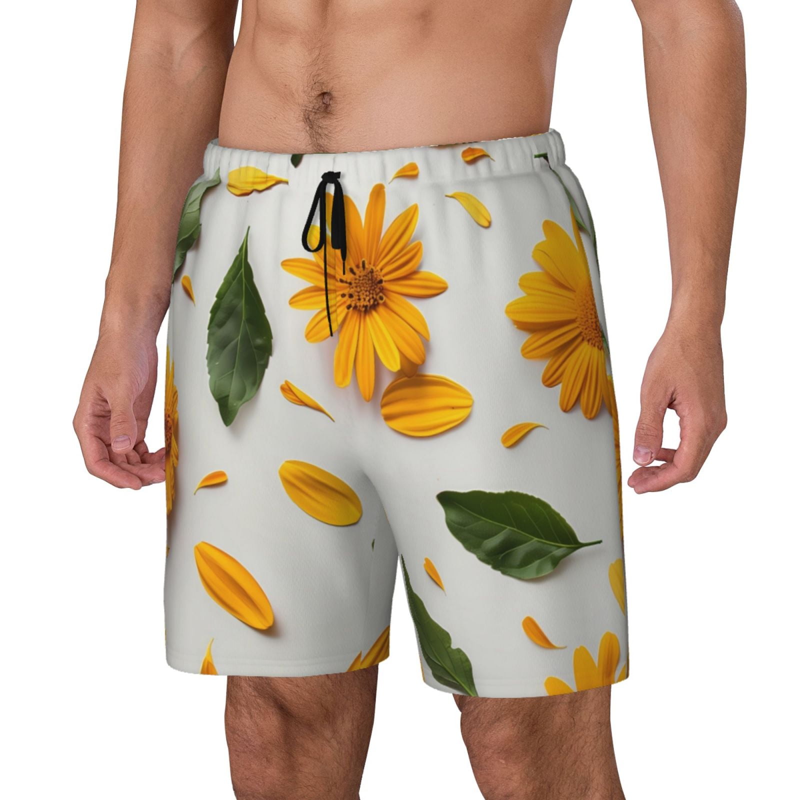 Logiee Sunny Yellow SunFlower Print Men's Swim Trunk,Quick Dry Board ...