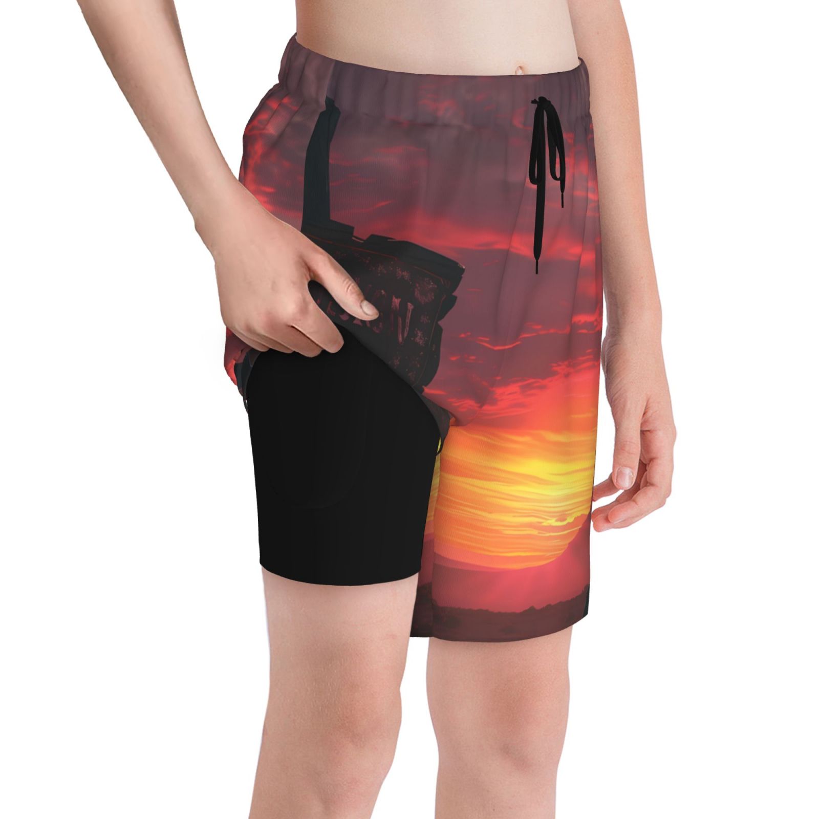 Logiee Sunset Western Desert Cowboy Print Boys Swim Trunks with ...