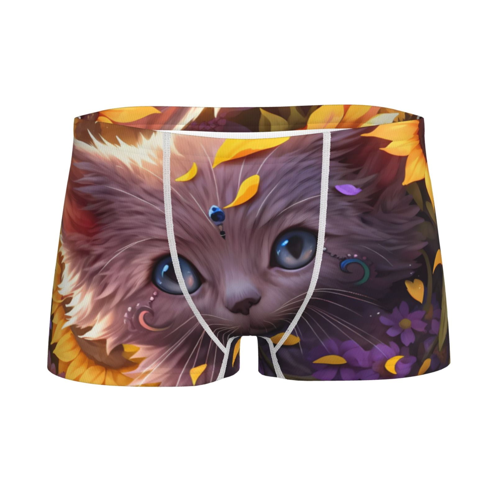 Logiee Sunshine Cute Cat Sunflower Print Boys' Boxer Briefs,Tween Boy ...