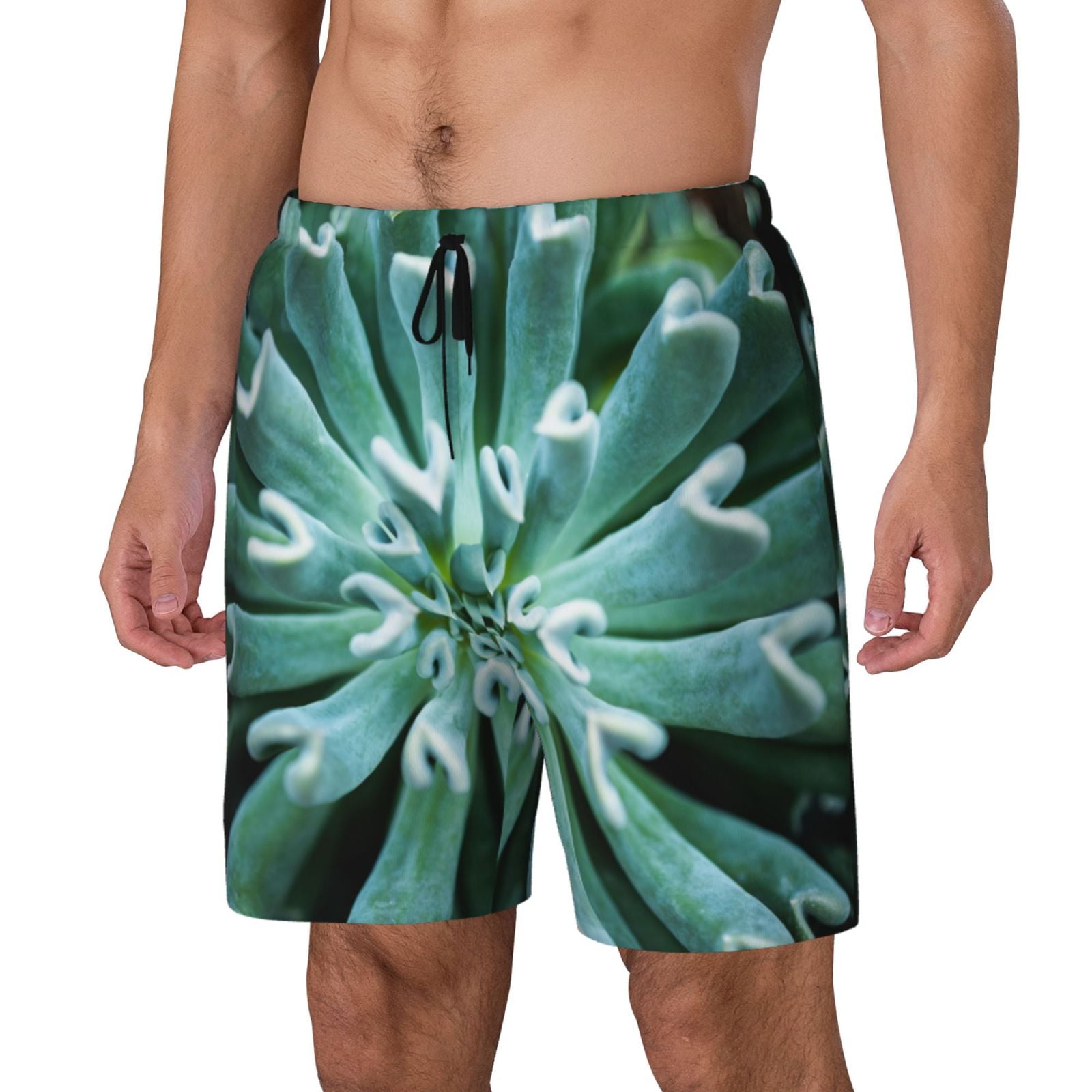 Logiee Teal Cactus Print Men's Swim Trunk,Quick Dry Board Shorts ,Men's ...