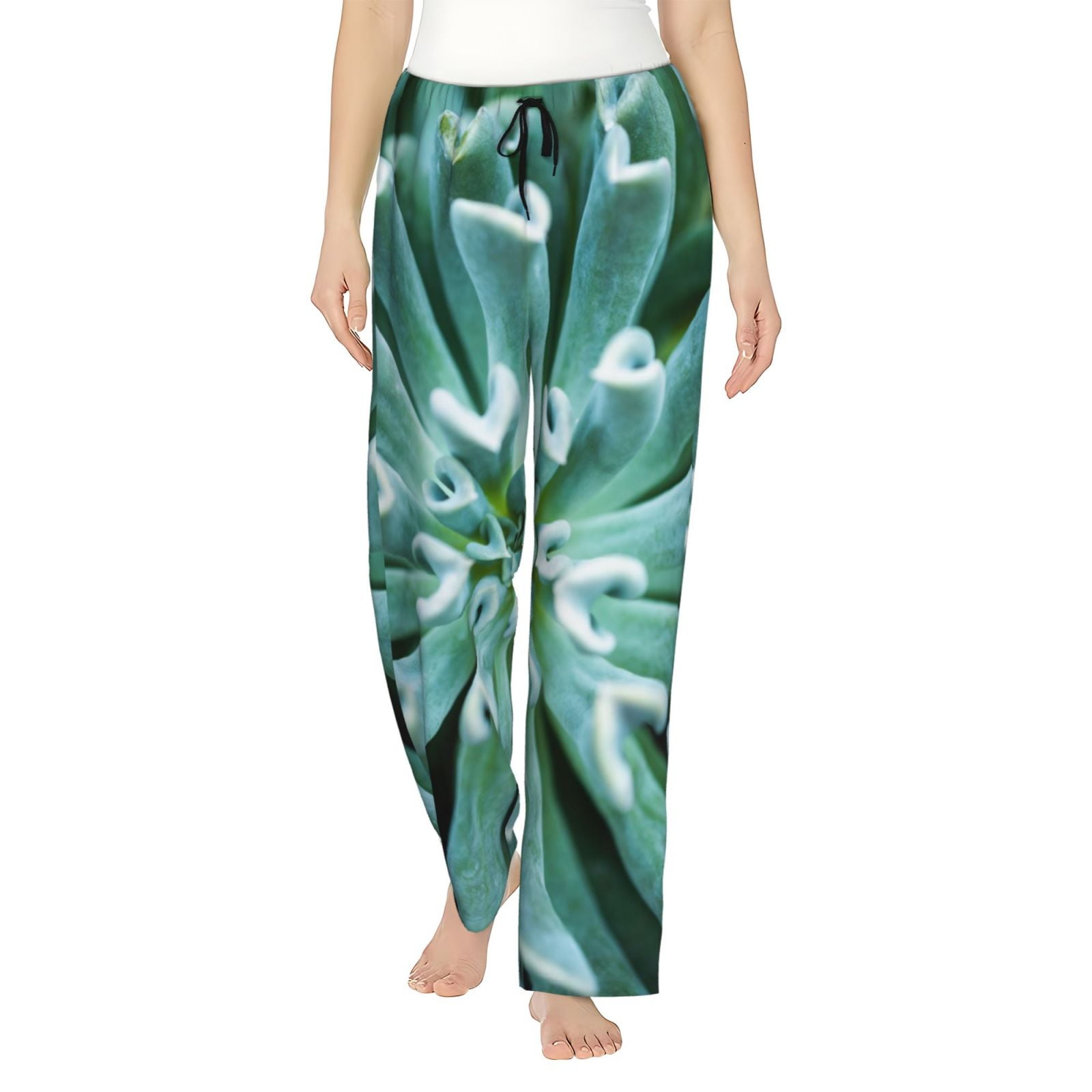 Logiee Teal Cactus Print Women Pajama Pants,Comfy Pj Bottom with Pockets & Drawstring,Stretch ...