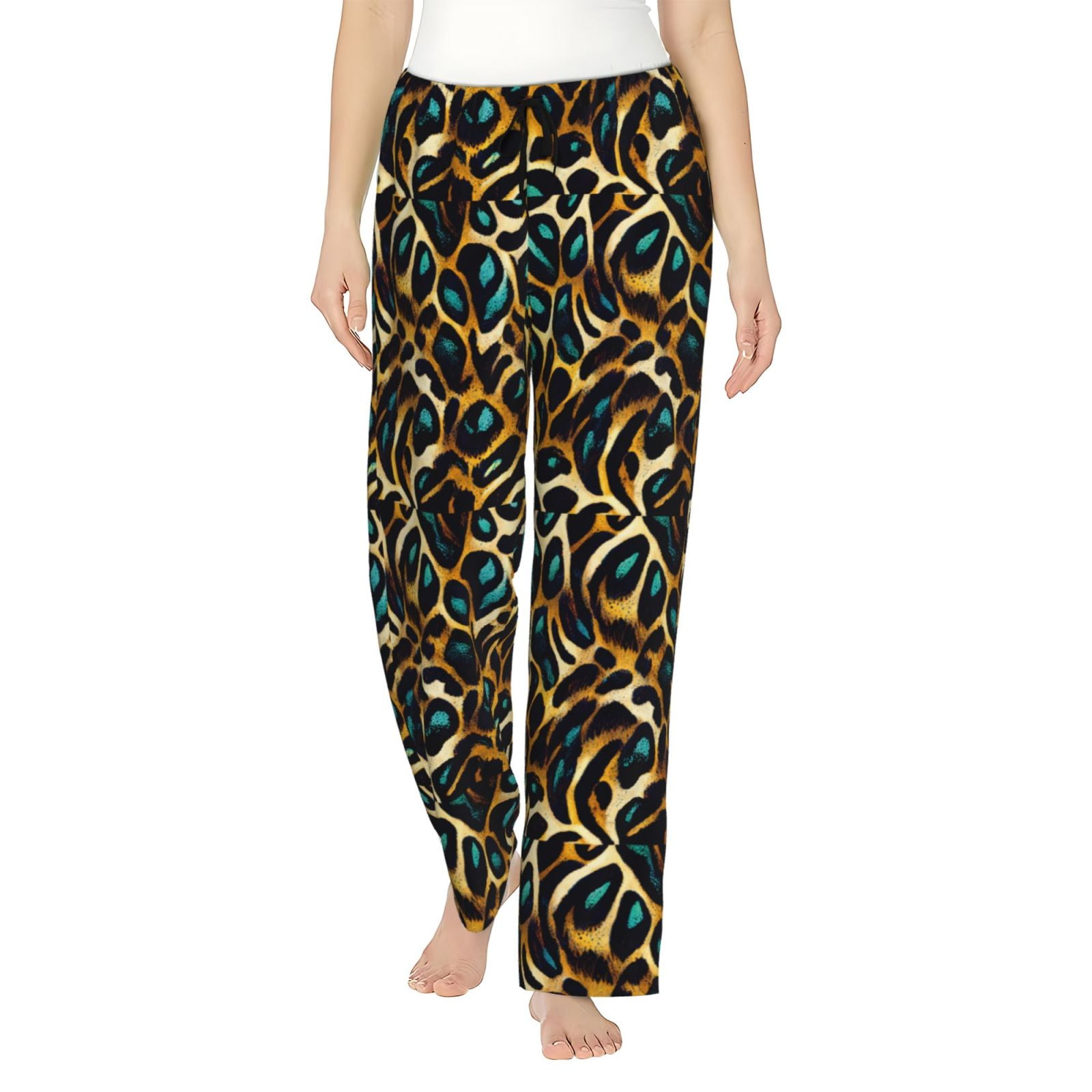 Logiee Teal Leopard Print Women Pajama Pants,Comfy Pj Bottom with ...