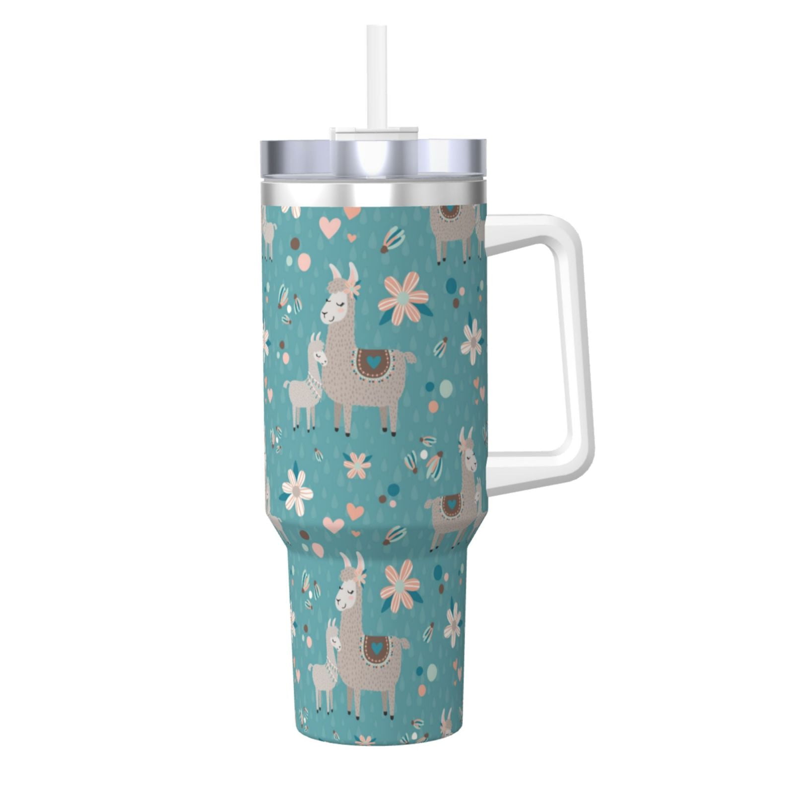 Logiee Teal Mama Llama Print 40OZ Ice Bully Cup with Handle and Straw ...