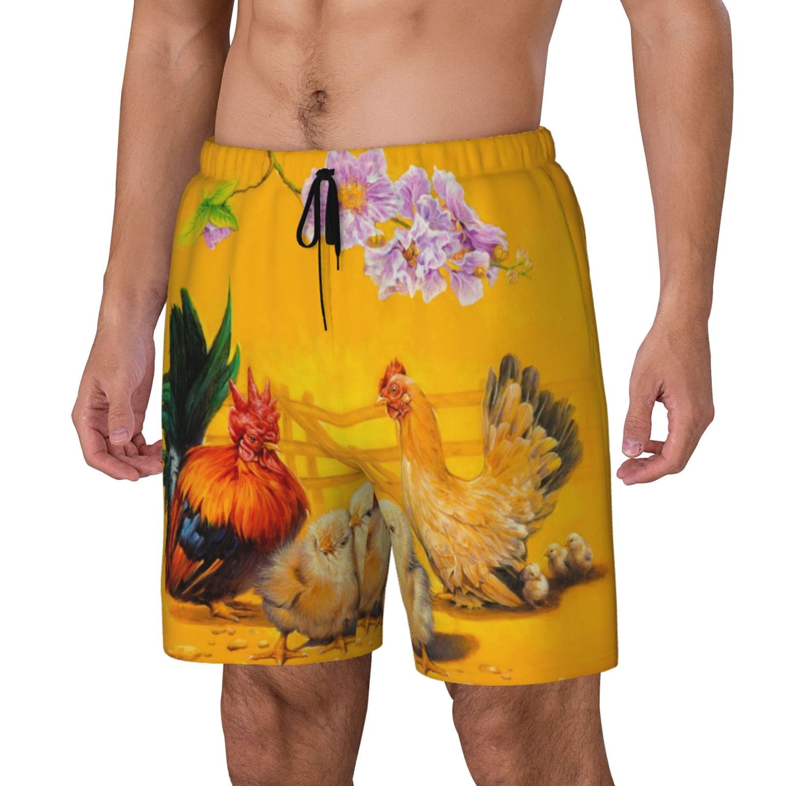 Logiee The Chicken Family Print Men's Swim Trunk,Quick Dry Board Shorts ...