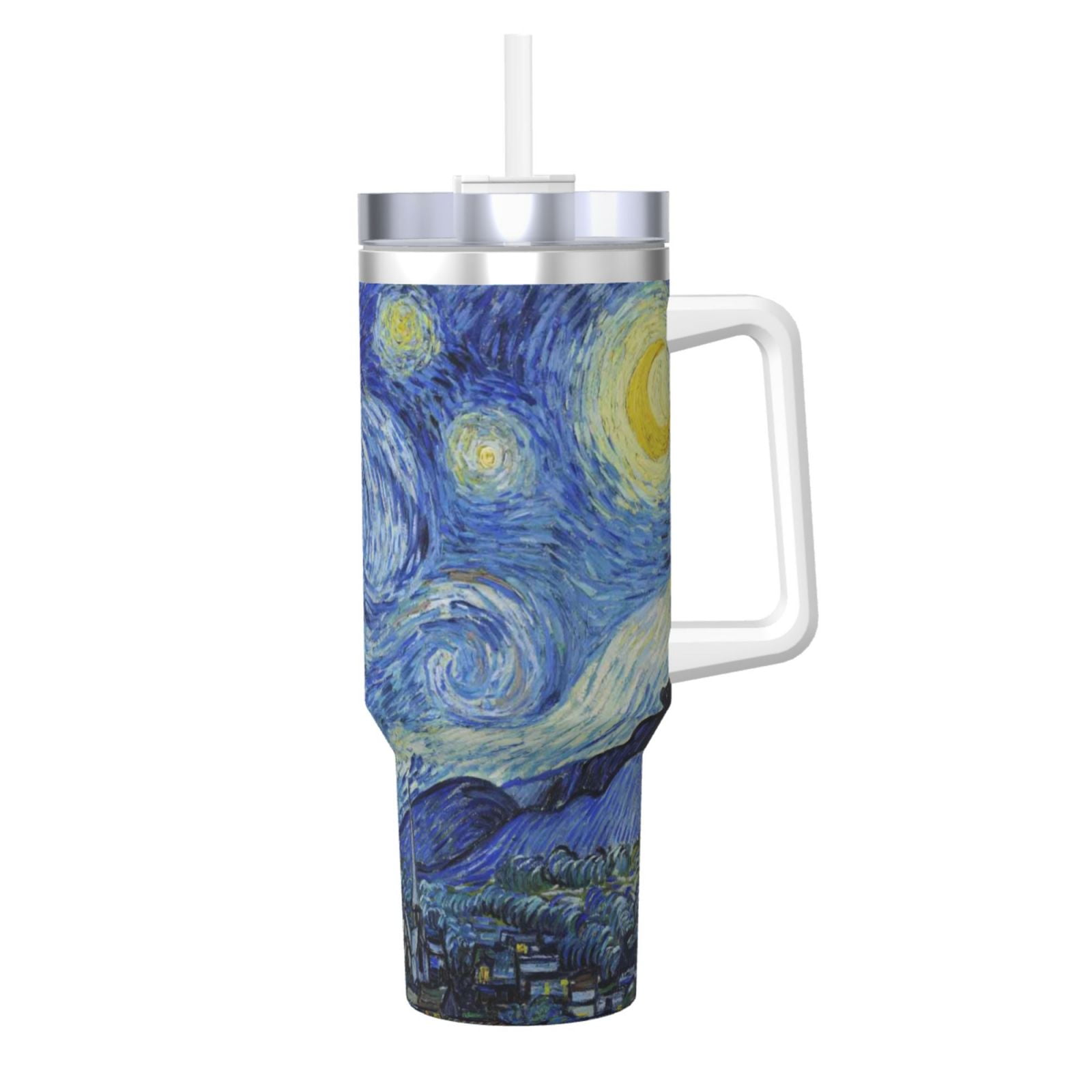 Logiee The Starry Night Print 40OZ Ice Bully Cup with Handle and Straw ...