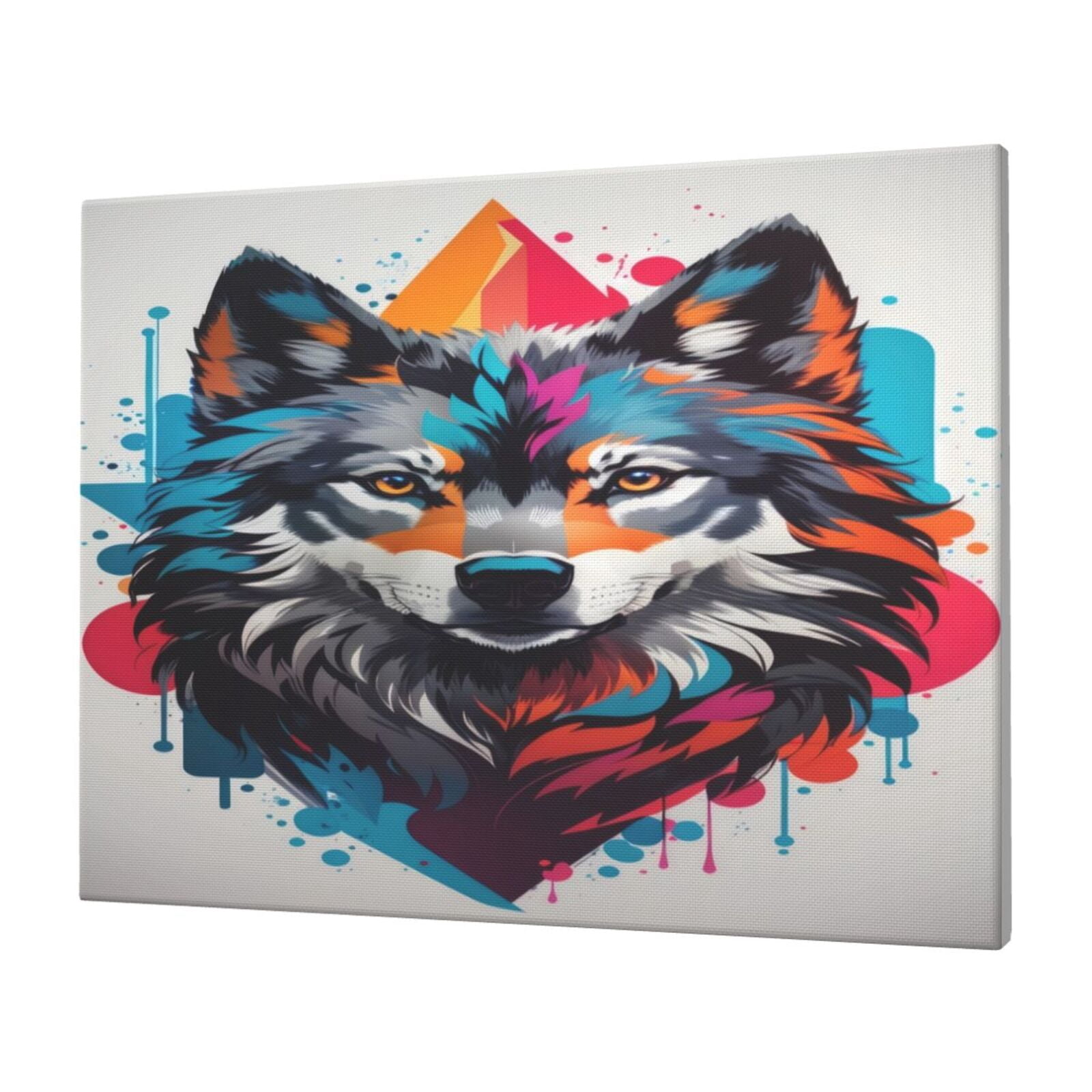 Logiee Tie-Dye Wolf Head Print Canvas Wall Art,Canvas Picture Prints ...