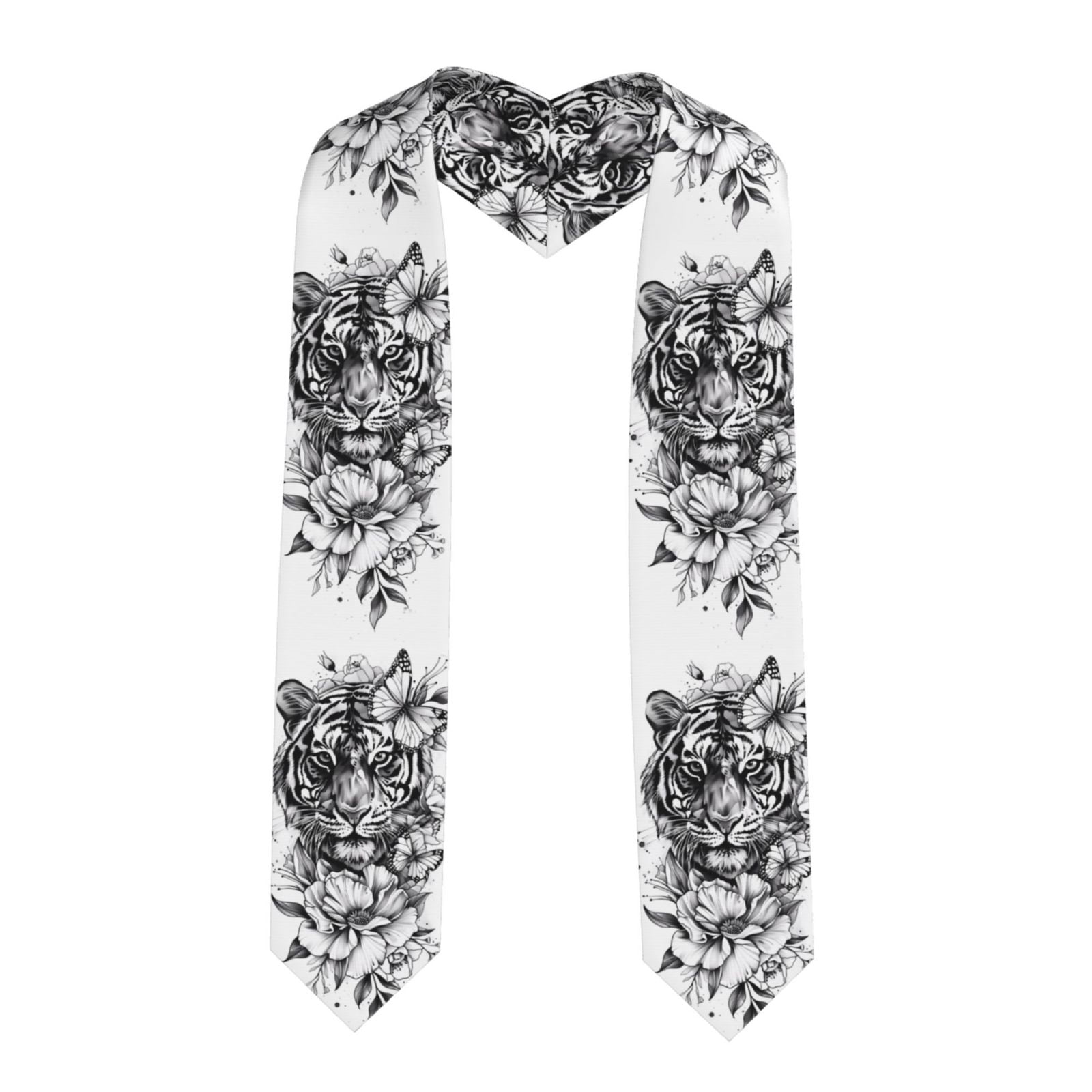 Logiee Tiger Butterfly Floral Art Print Unisex Adult Graduation Stole ...