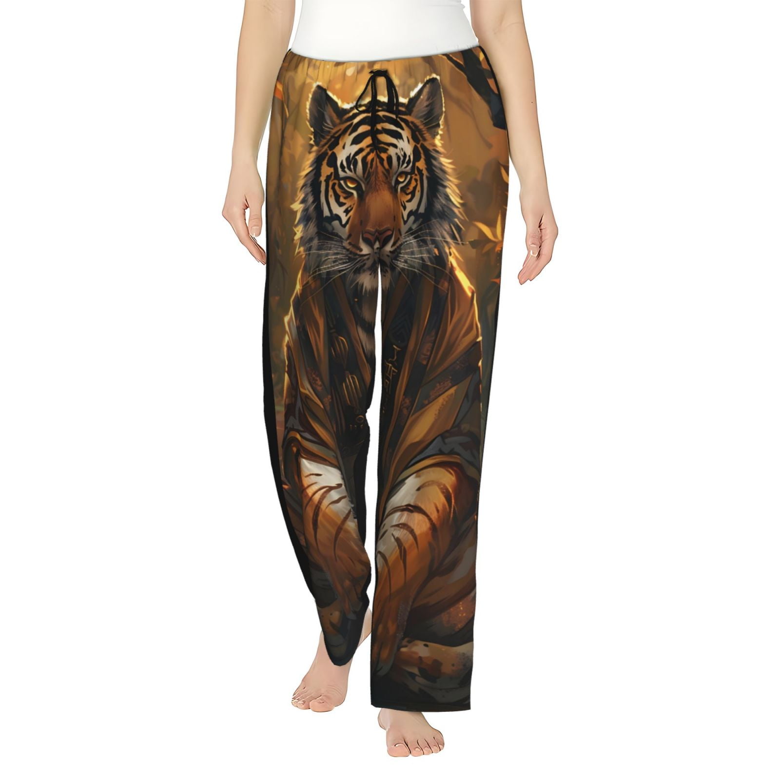 Logiee Tiger In The Fallen Leaf Forest Print Women Pajama Pants,Comfy ...