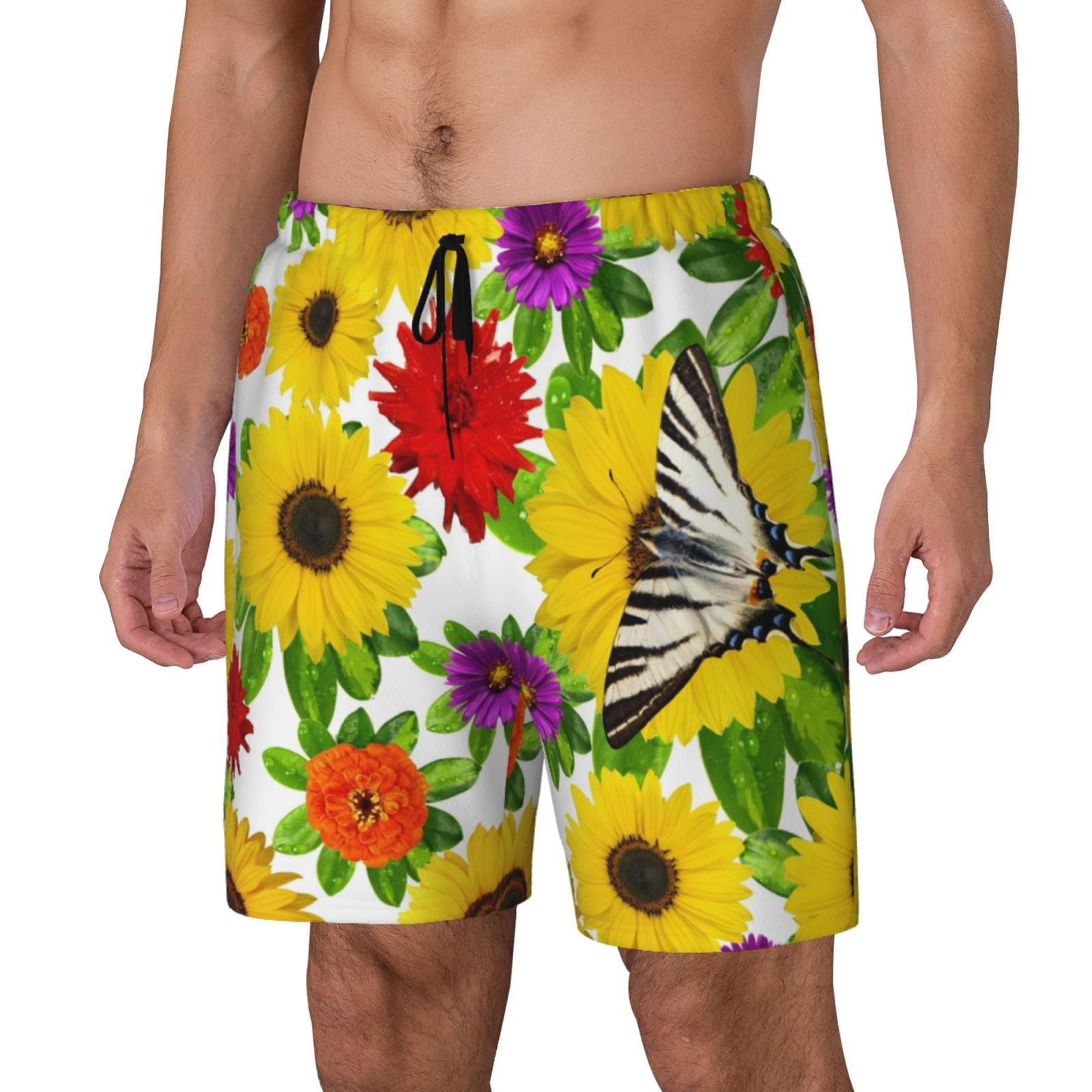 Logiee Tiger Swallowtail On Flowers Print Men's Swim Trunk,Quick Dry ...