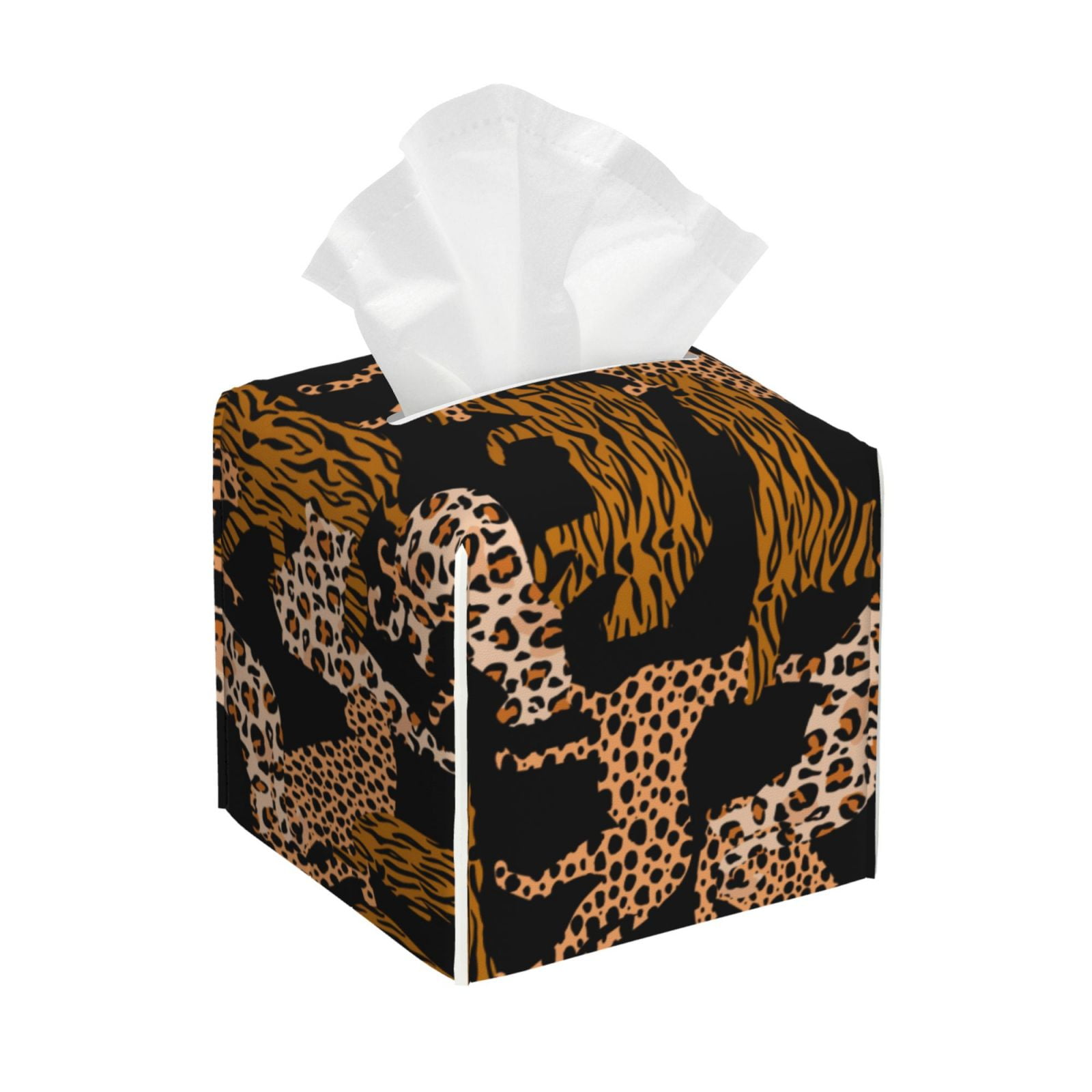Logiee Tissue Box Cover 5X5X5'' PU Leather Tissue Holder Square Tissue Cube Box Organizer for ...
