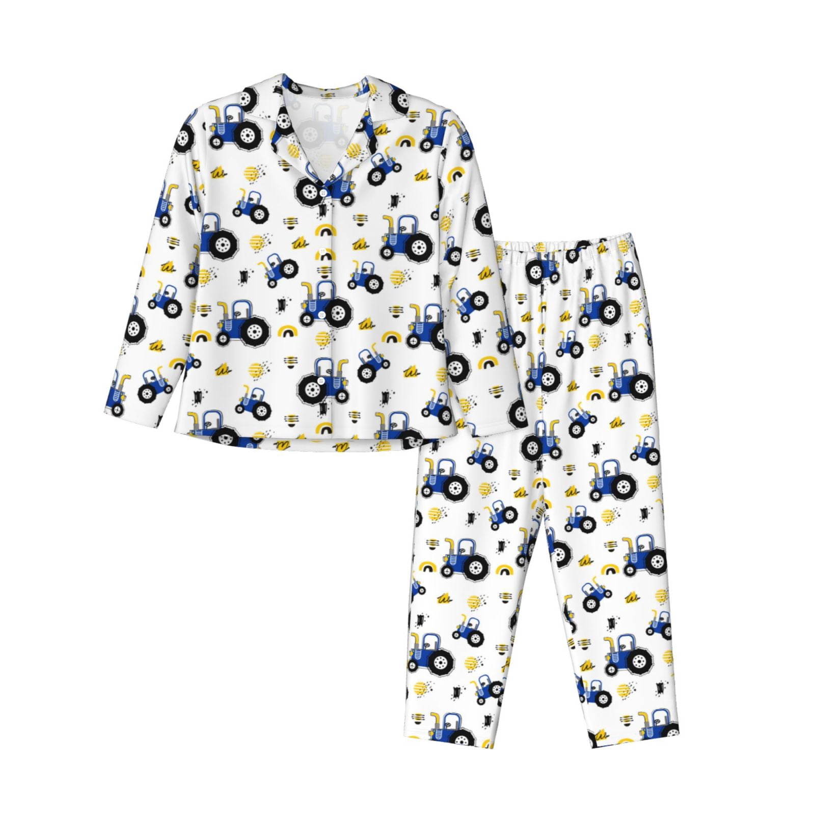 Logiee Tractor And Vehicle Print Womens Pajamas Set,Long Sleeve ...